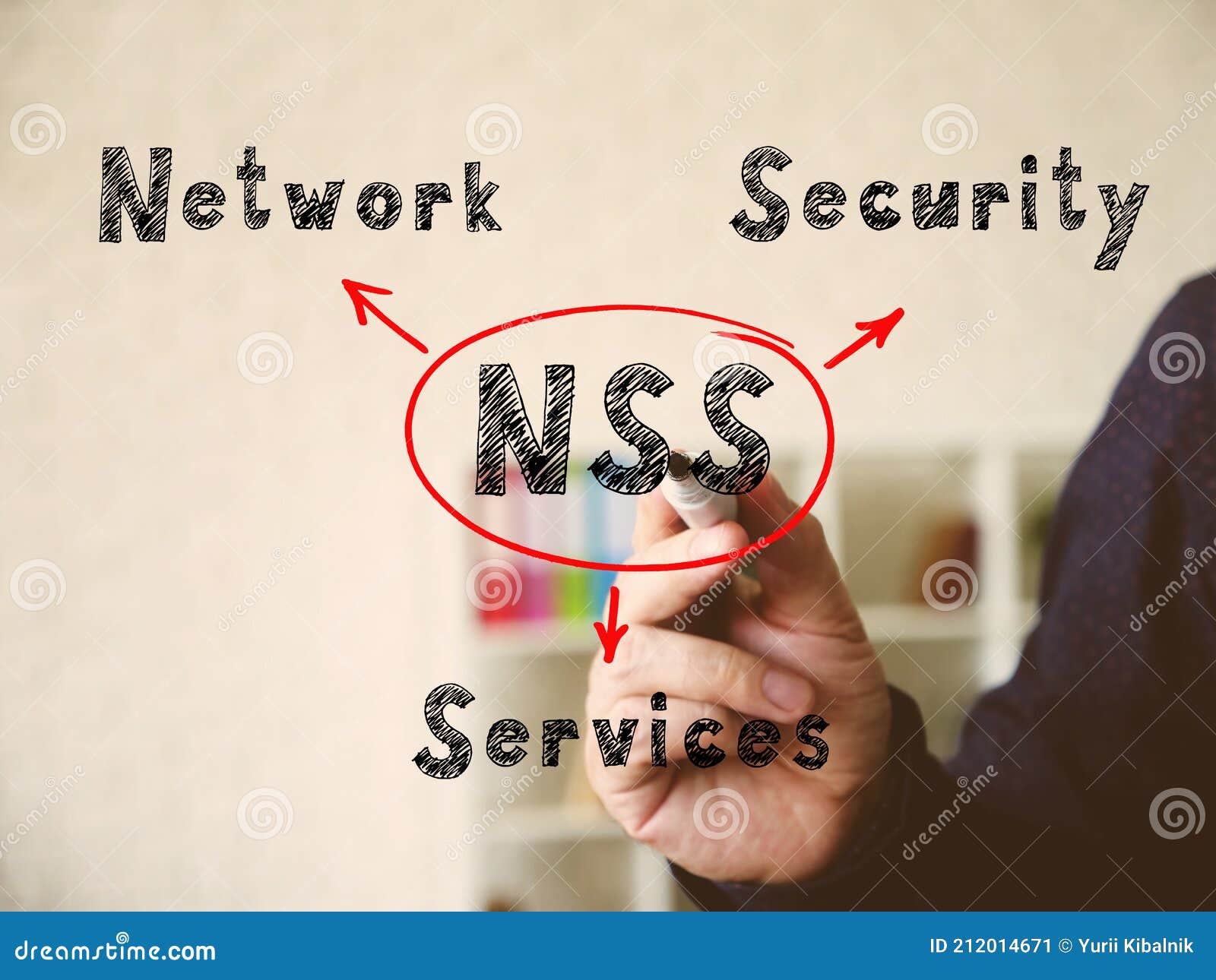NSS Network Security Services Note. Interior of Modern Business Office on an Background Stock ...