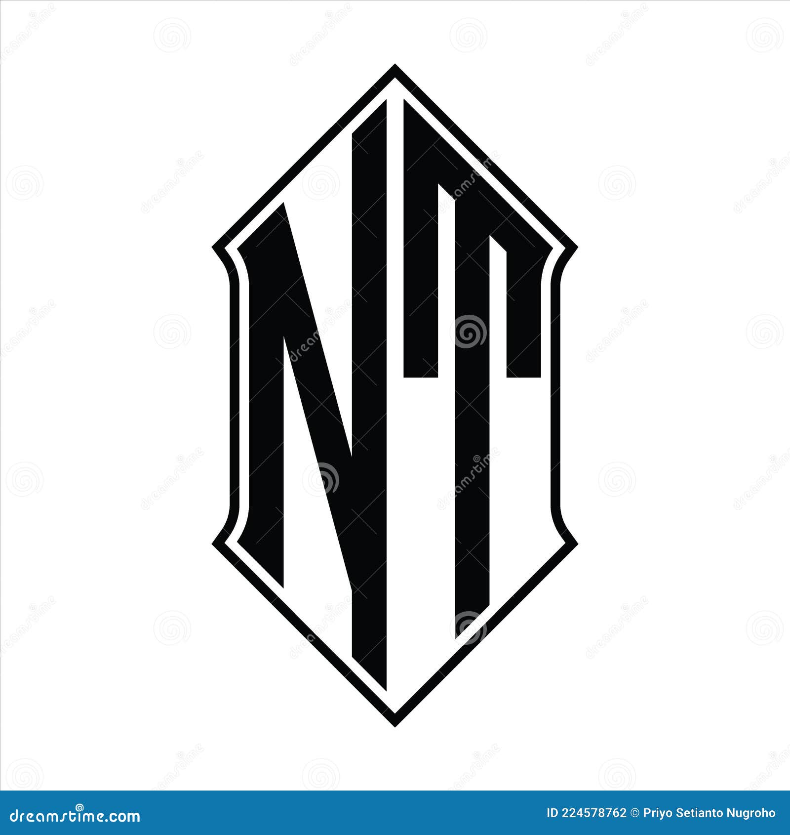 NT Logo Monogram with Shieldshape and Outline Design Template Vector ...