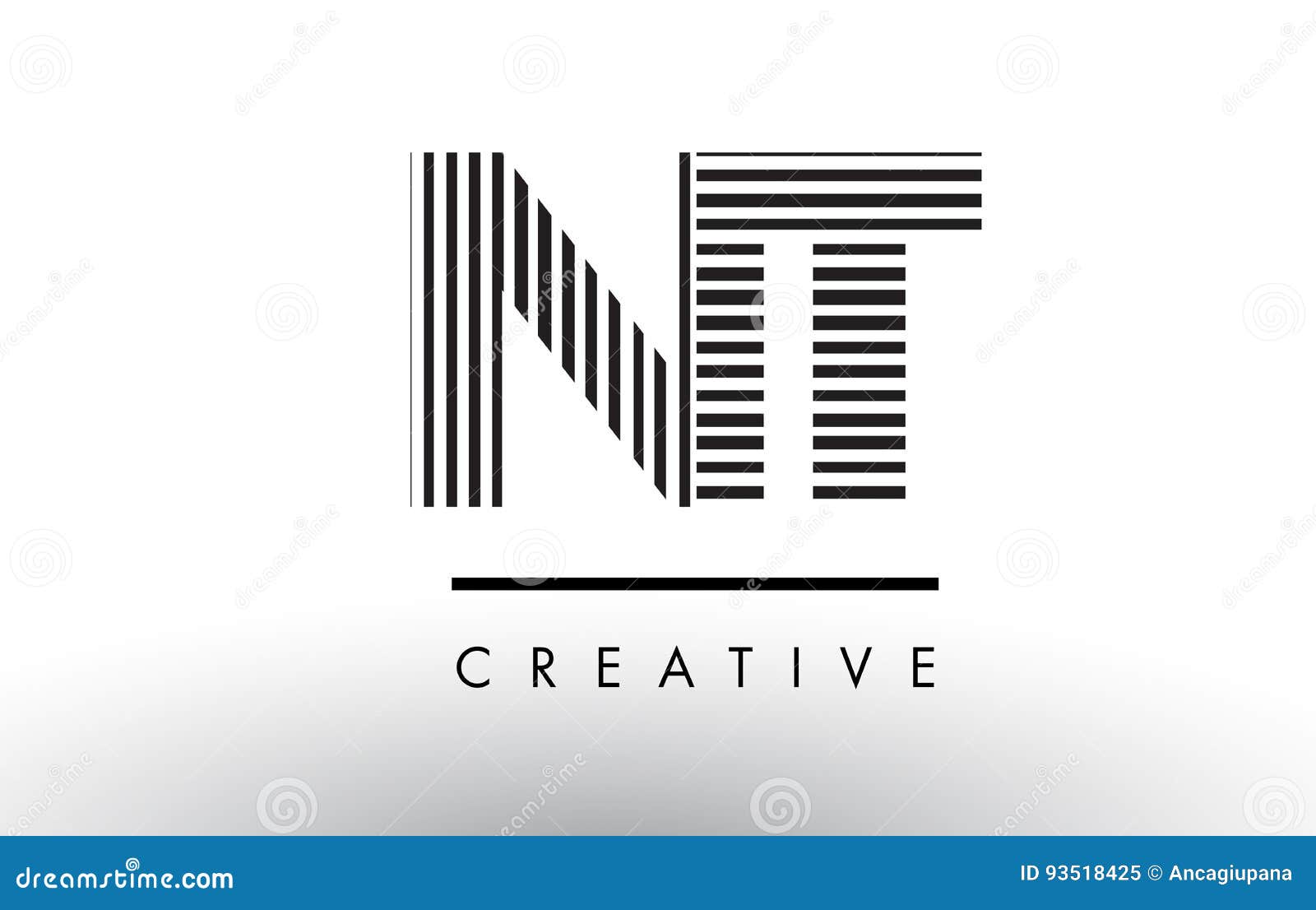 NT N T Black and White Lines Letter Logo Design. Stock Vector ...