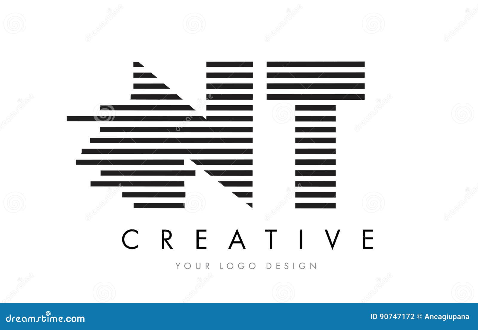 NT N T Zebra Letter Logo Design with Black and White Stripes Stock ...
