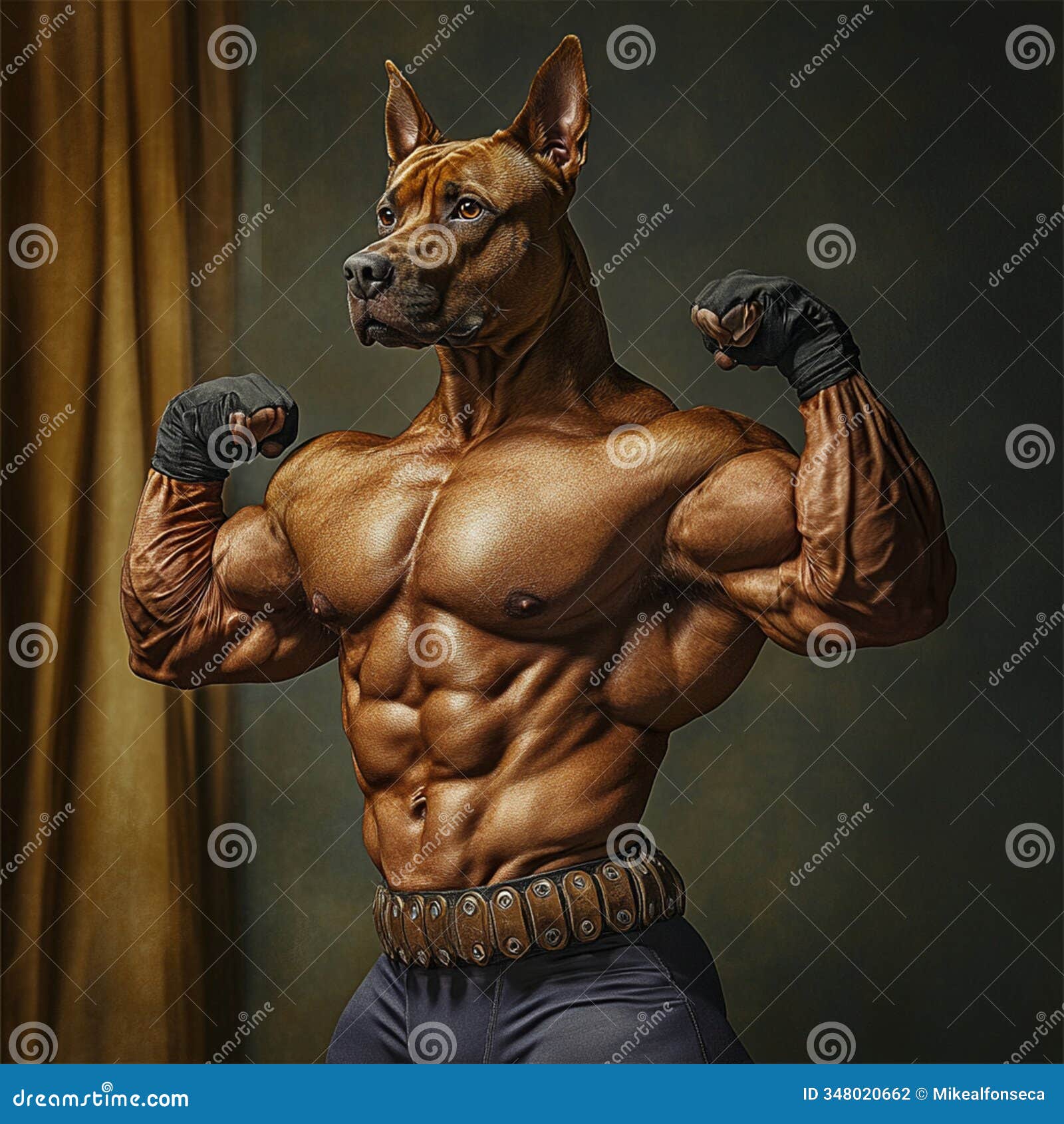 Nthropomorphic Dog Bodybuilder Flexing Muscles in Dramatic Pose Stock ...