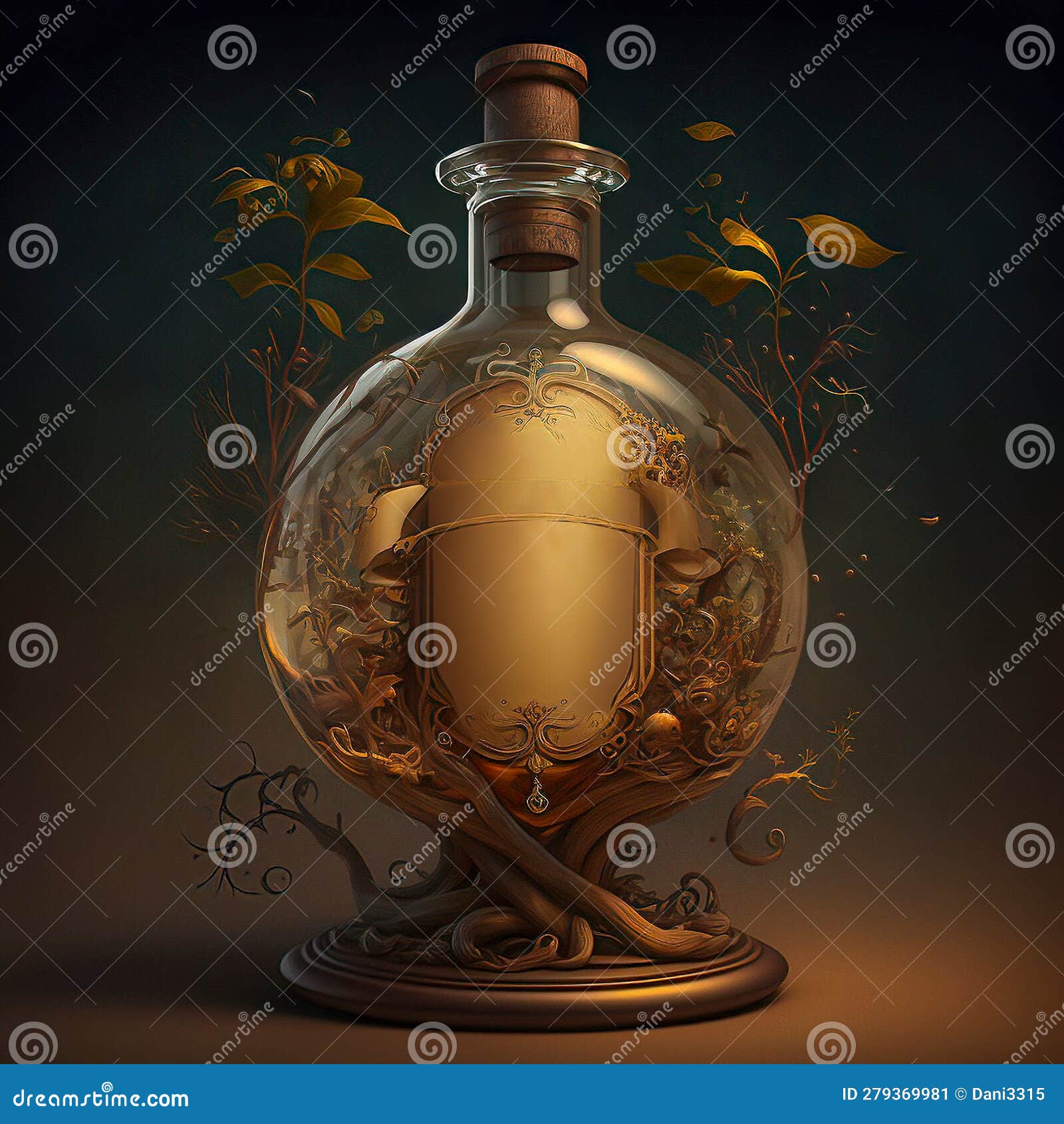 Ntique Glass Bottle with Spellbinding Potion and Oak Branches Stock ...