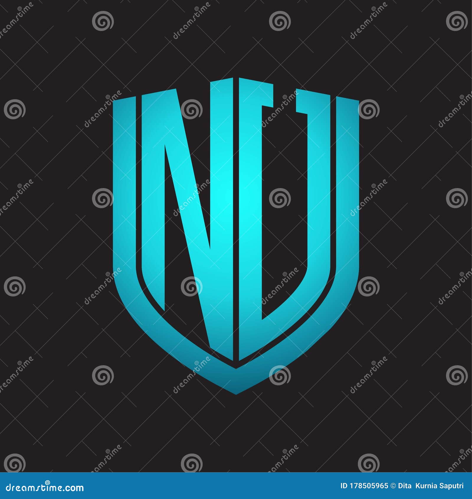 NU Logo Monogram with Emblem Shield Design Isolated with Blue Colors on ...