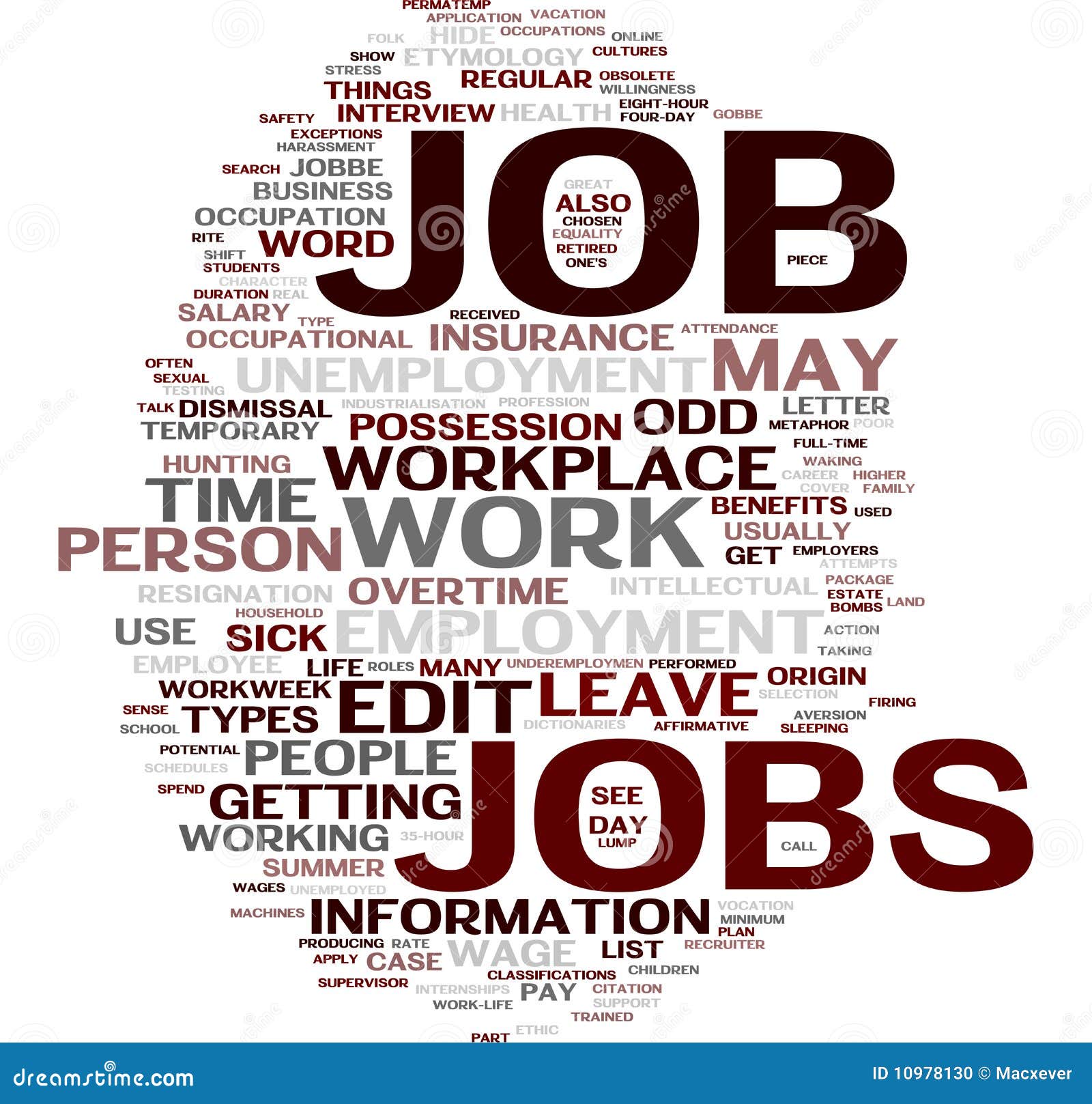 Nuage de mot du travail illustration stock. Illustration du forme ...