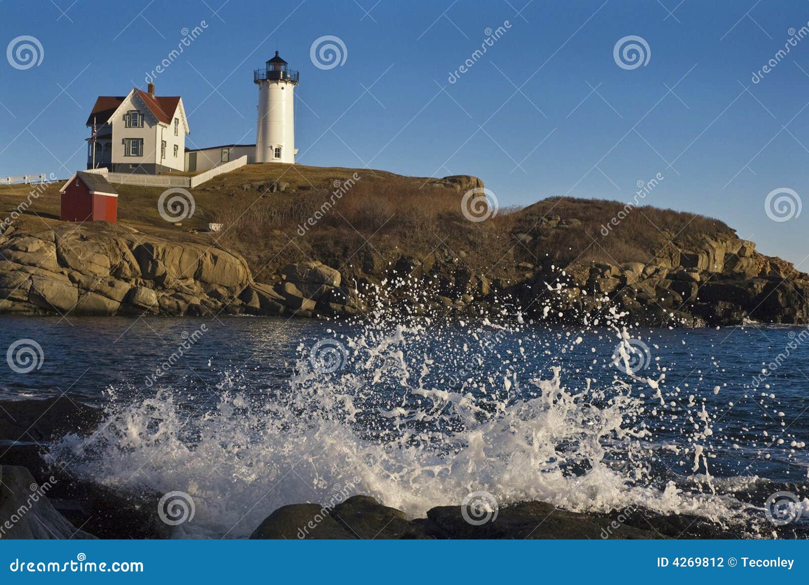 Nubble Lighthouse with a Splash Stock Photo - Image of ocean, light ...