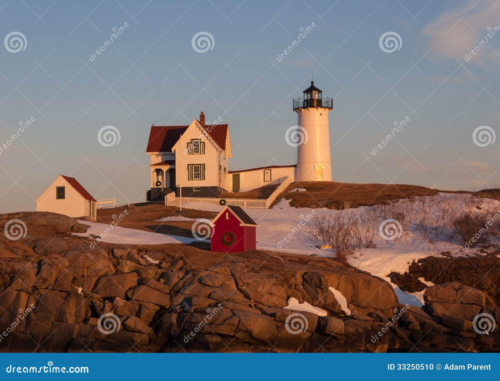 Nubble Lighthouse at Sunset Stock Photo - Image of cape, nubble: 33250510