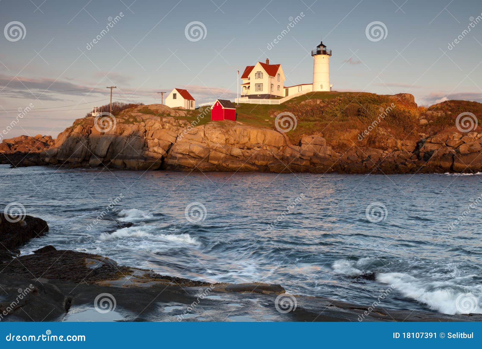 Nubble Lighthouse at Sunset Stock Image - Image of safety, orientation ...
