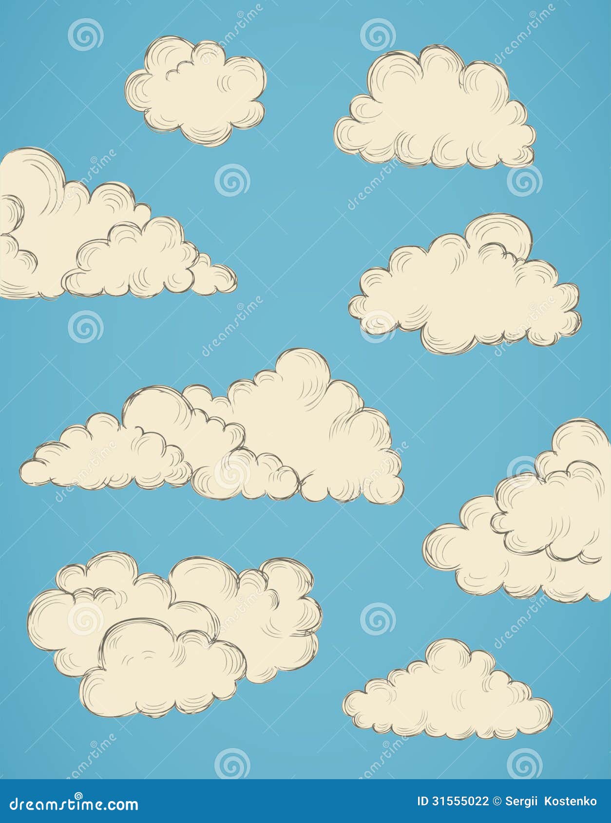 Nubes Dibujadas Mano Del Vintage Ilustración del Vector - Ilustración ...