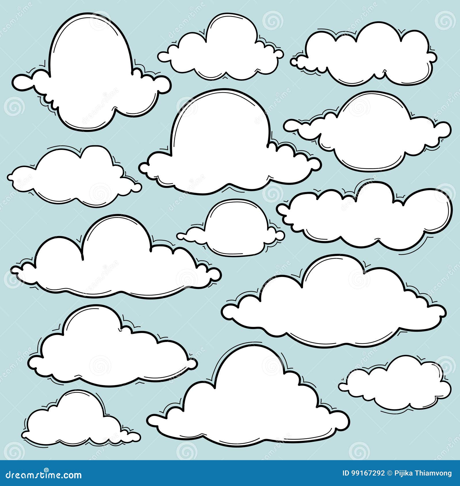 Nubes Dibujadas Mano Fijadas Ilustración del Vector - Ilustración de ...