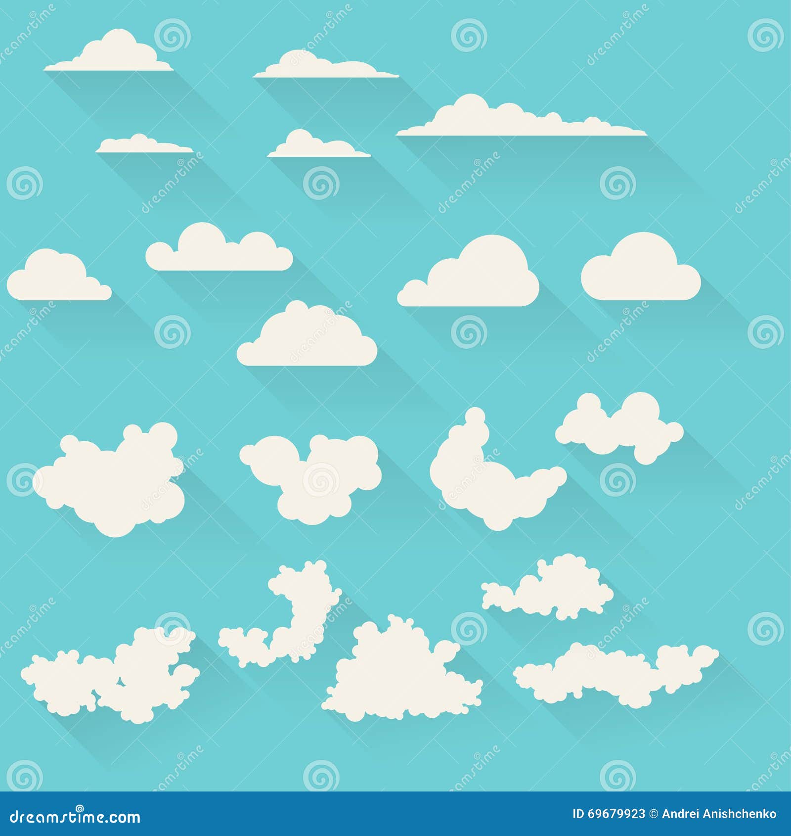 Nubes planas fijadas ilustración del vector. Ilustración de azul - 69679923