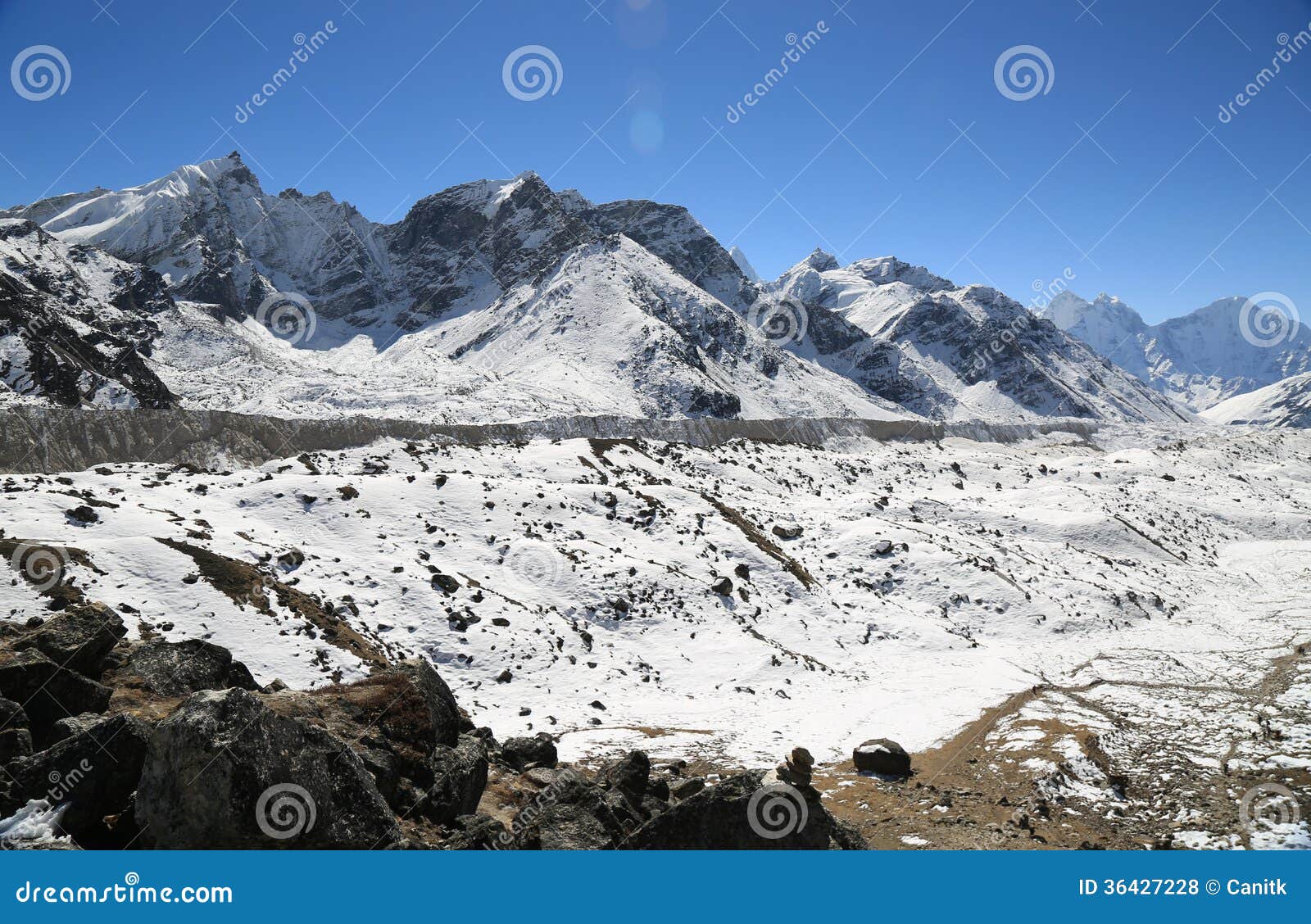 Nuche Summit beside of Everest from Kallapather Summit Stock Photo ...