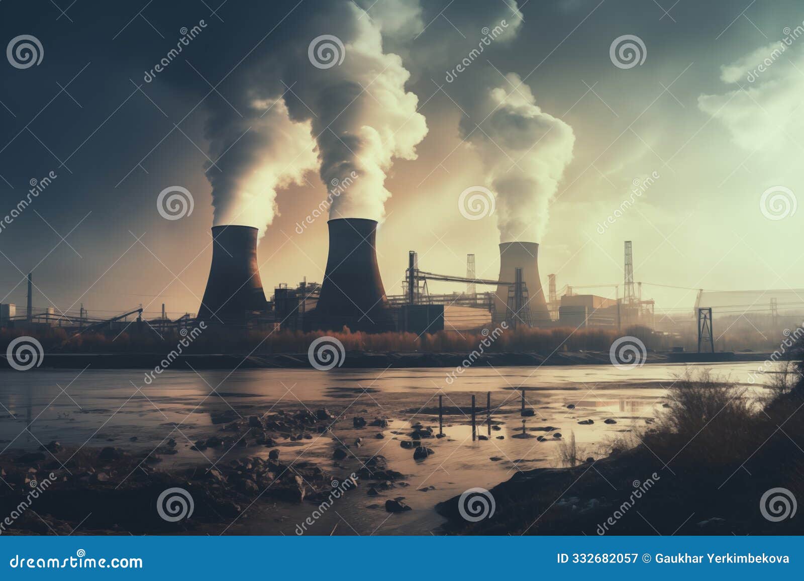 Nuclear Atomic Energy Plant Standing at Nature Stock Illustration ...