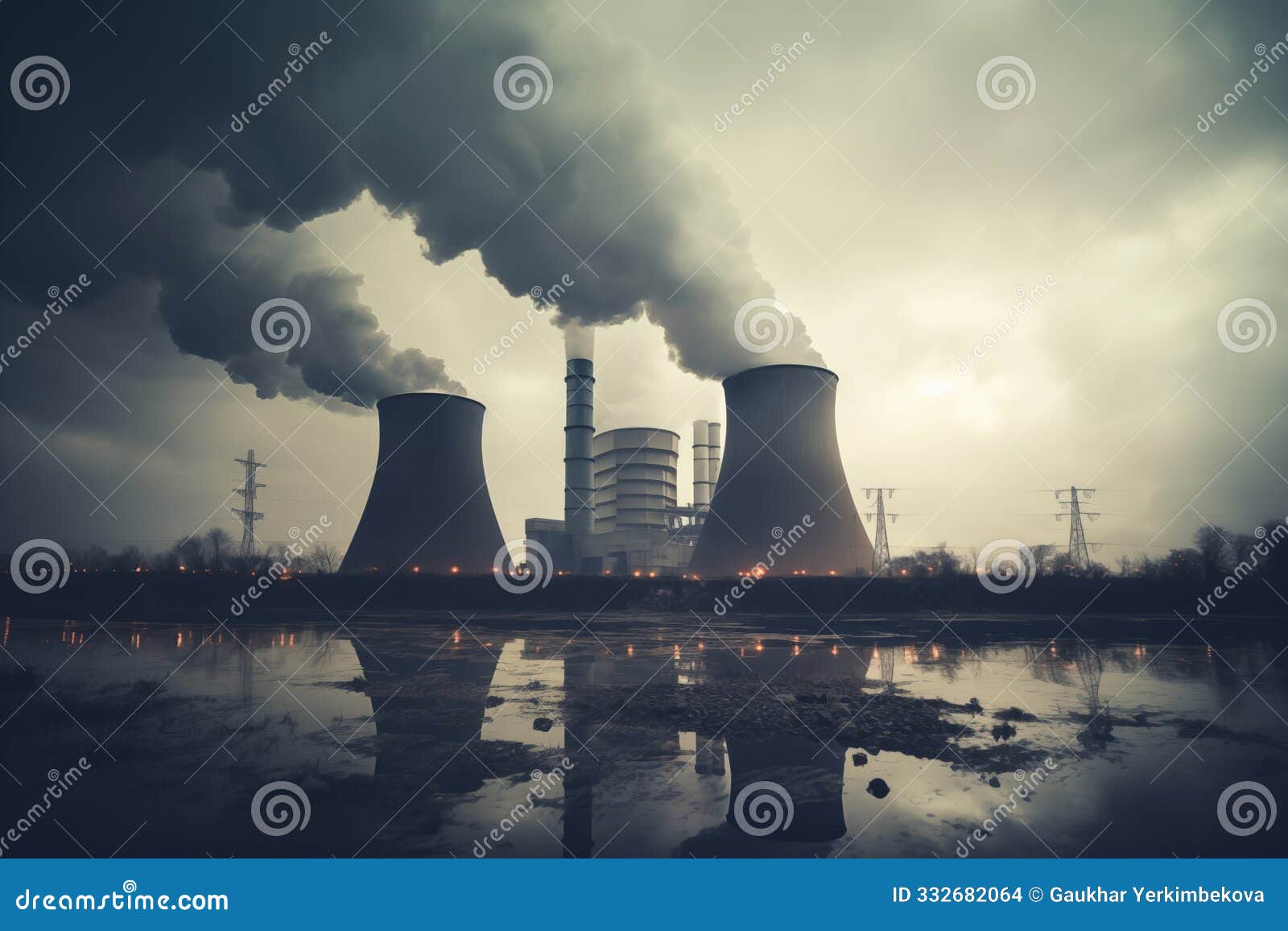 Nuclear Atomic Energy Plant Standing at Nature Stock Illustration ...