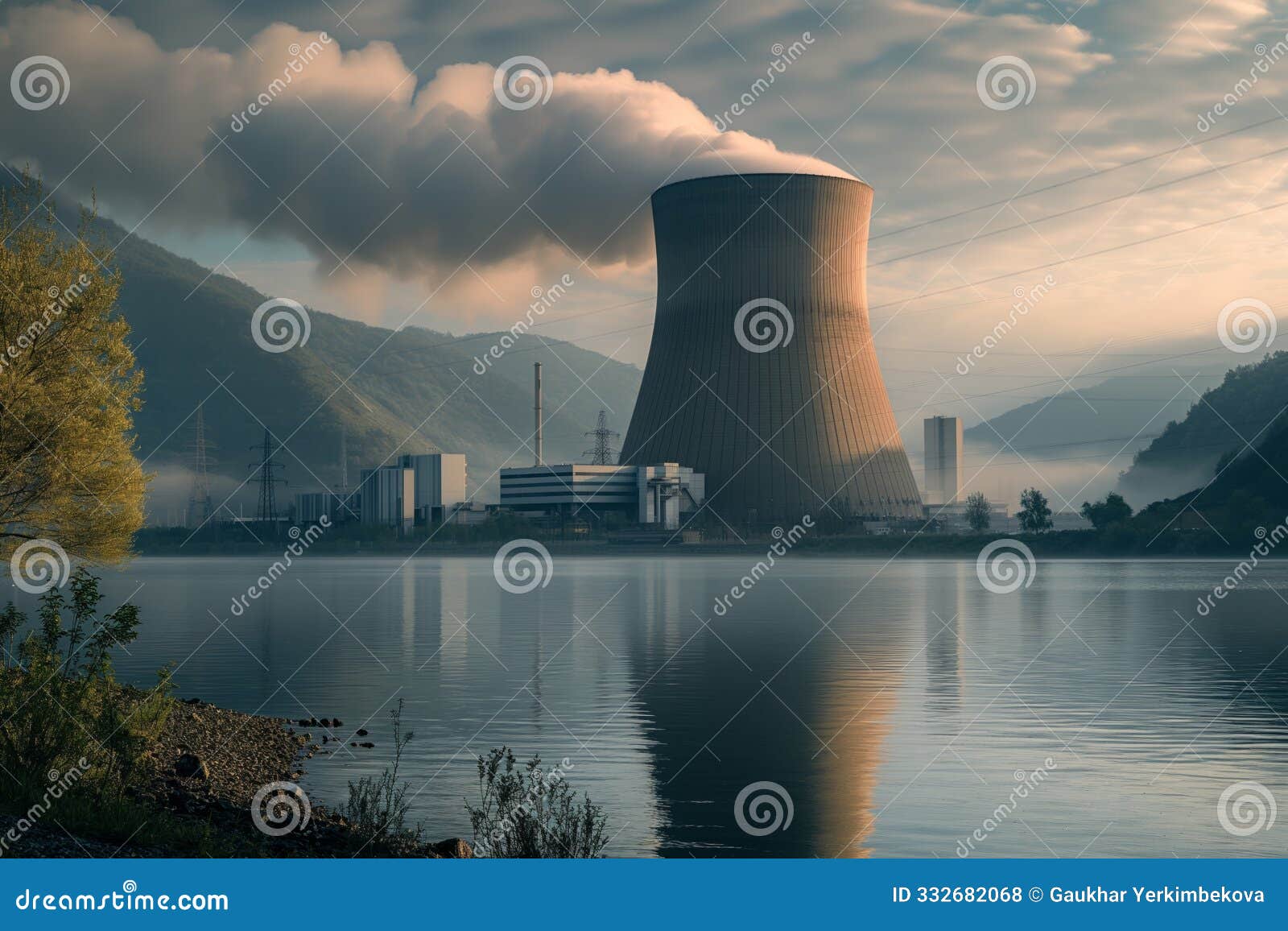Nuclear Atomic Energy Plant Standing At Nature Stock Photo ...