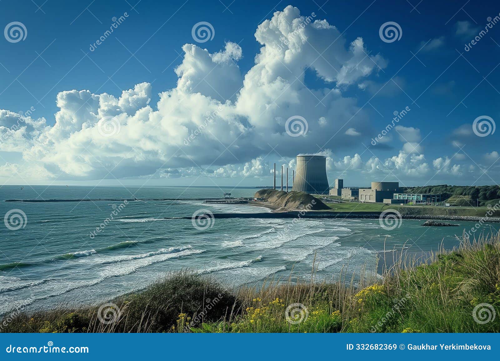 Nuclear Atomic Energy Plant Standing at Nature Stock Illustration ...