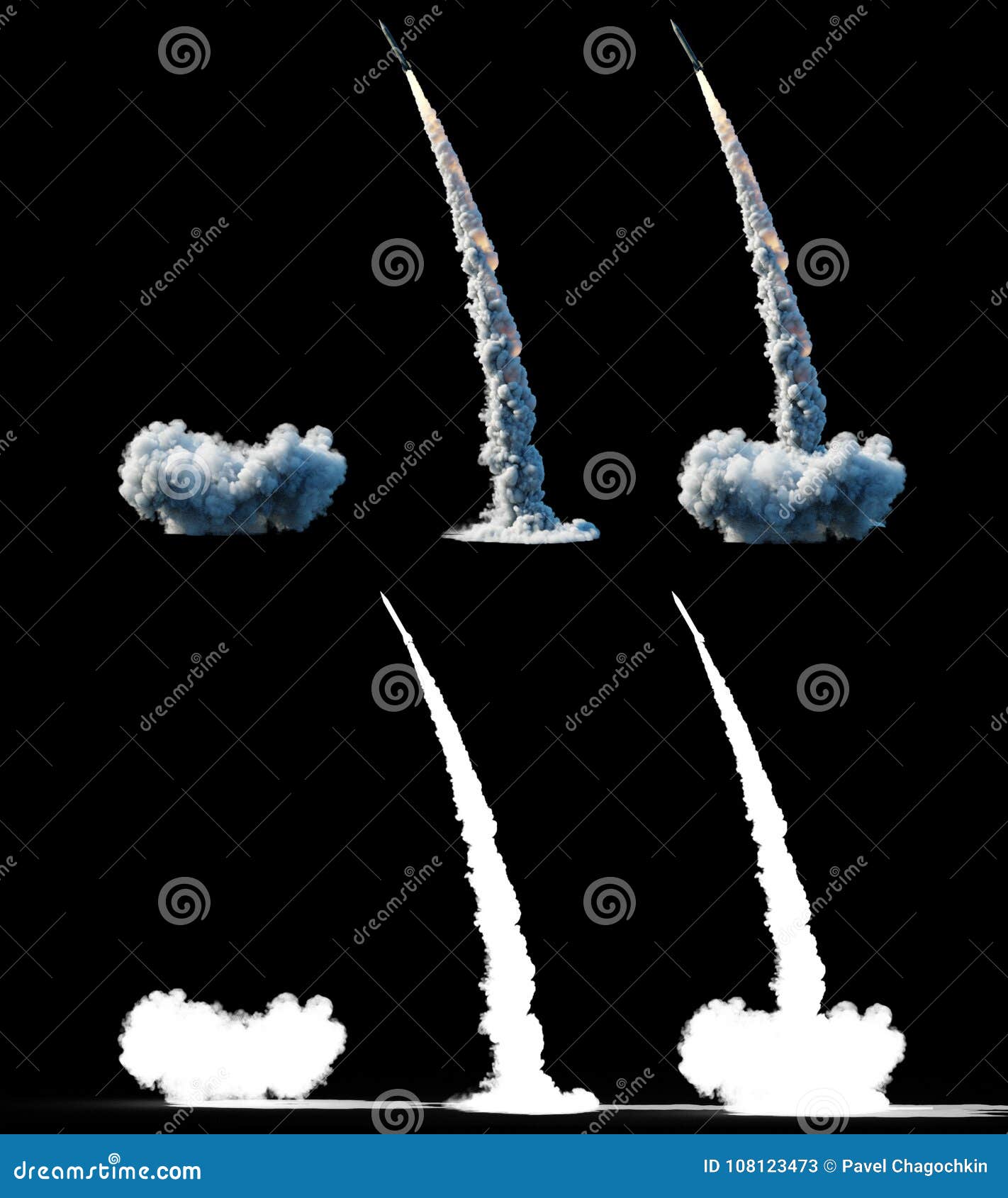 Nuclear Ballistic Rocket, Complex. Launch Rocket, Dust. Isolate. 3d ...