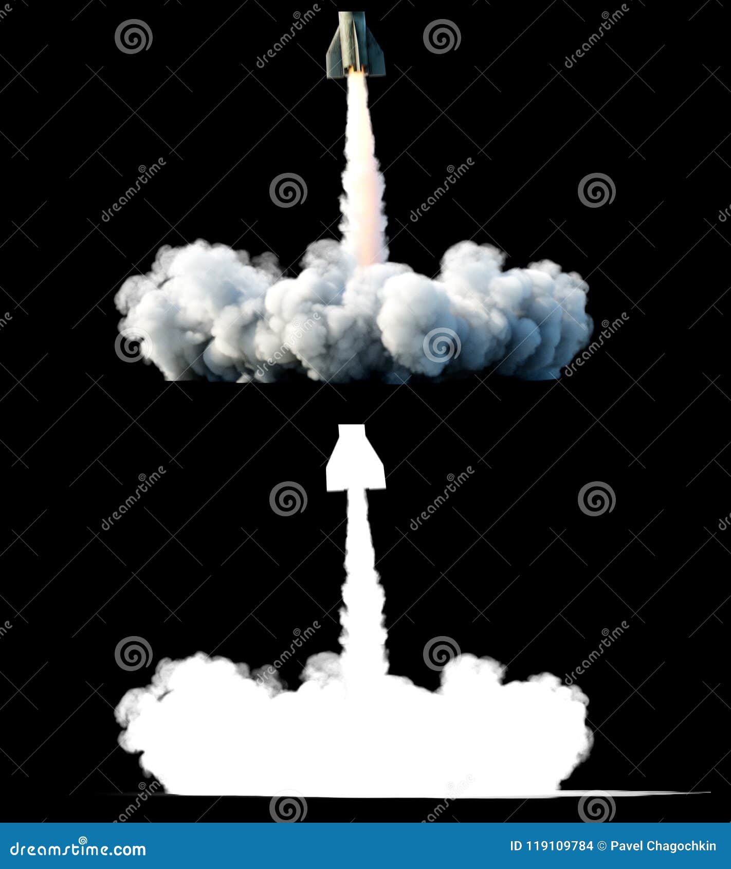 Nuclear Ballistic Rocket, Complex. Launch Rocket, Dust. Isolate. 3d ...