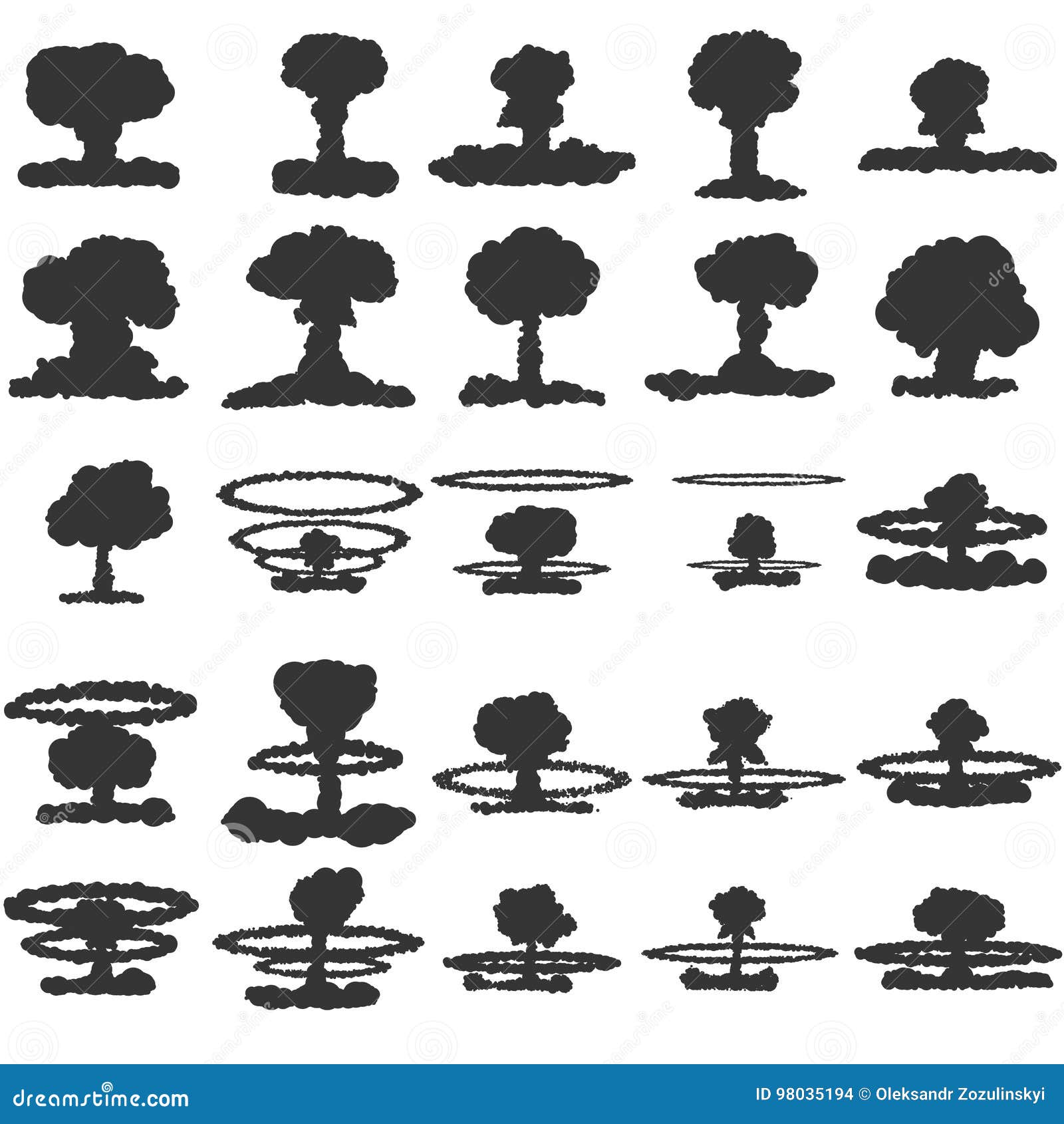 Nuclear Blast Explosion Smoke Set Vector Black Icon on White. Stock ...