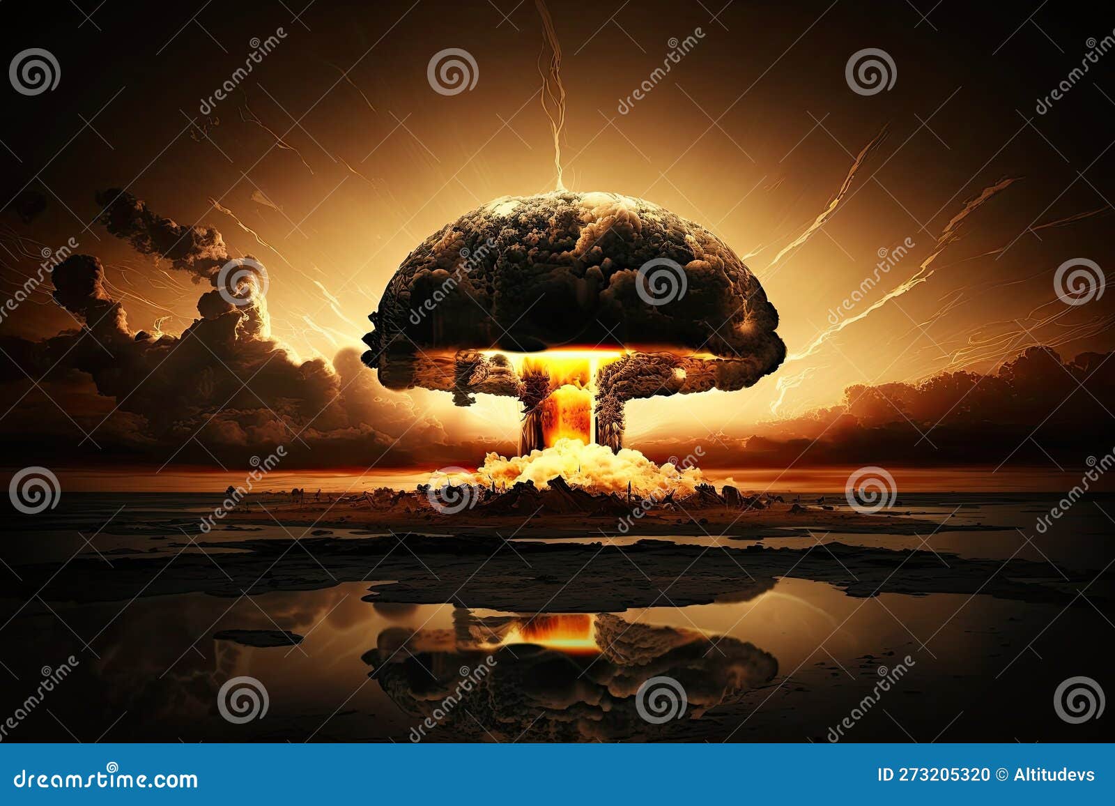 Nuclear Blast, with Mushroom Cloud and Debris, Against Dramatic Sunrise ...