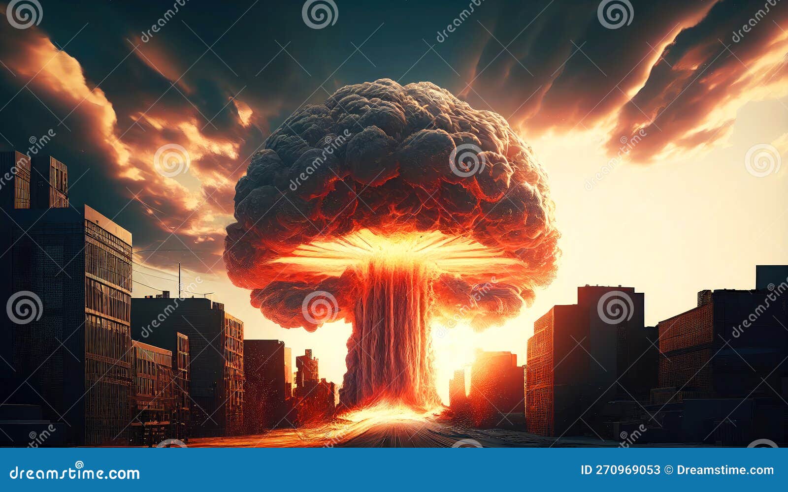 A Nuclear Blast Rocks the Urban Landscape. City Under Attack Stock ...