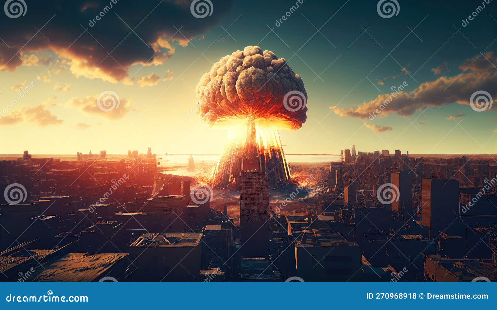 A Nuclear Blast Rocks the Urban Landscape. City Under Attack Stock ...