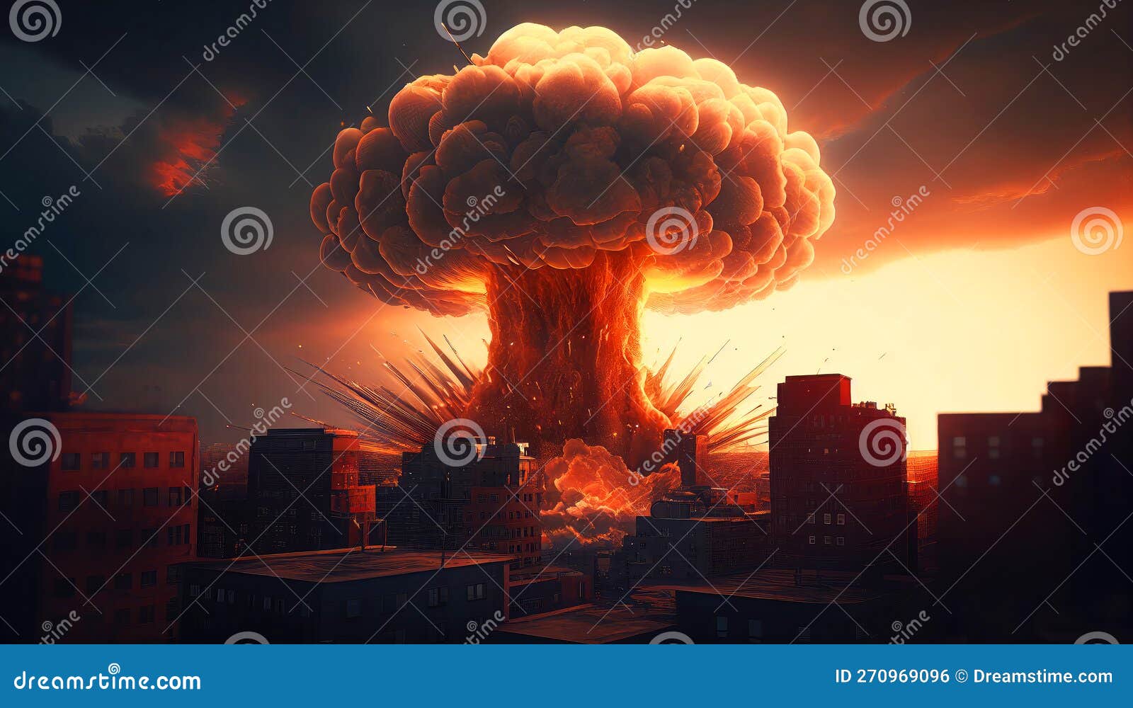 A Nuclear Blast Rocks the Urban Landscape. City Under Attack Stock ...