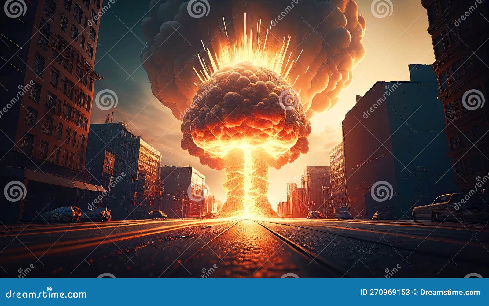 A Nuclear Blast Rocks the Urban Landscape. City Under Attack Stock ...