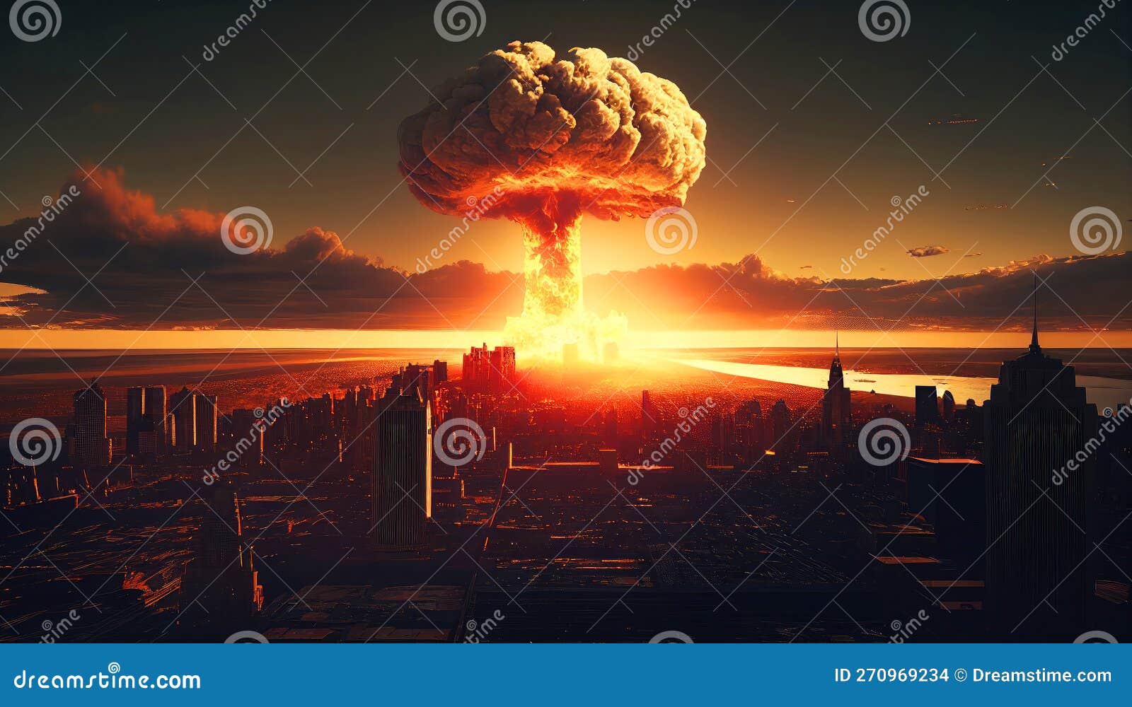A Nuclear Blast Rocks the Urban Landscape. City Under Attack Stock ...