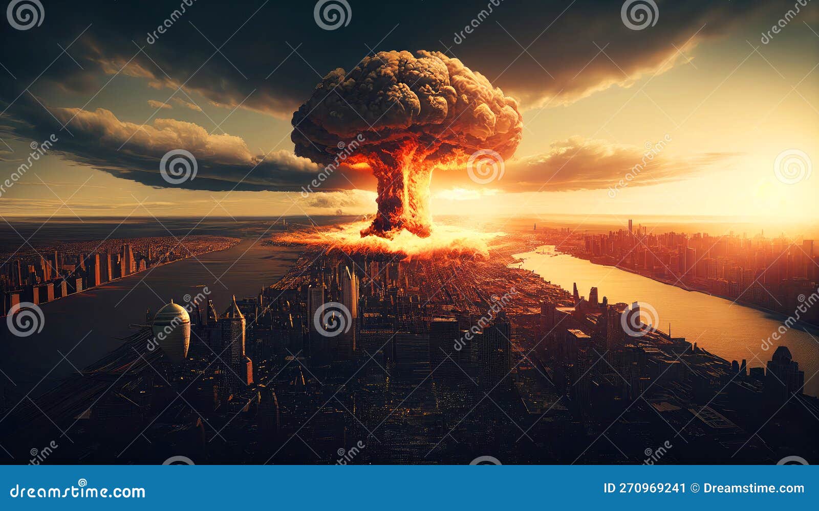 A Nuclear Blast Rocks the Urban Landscape. City Under Attack Stock ...
