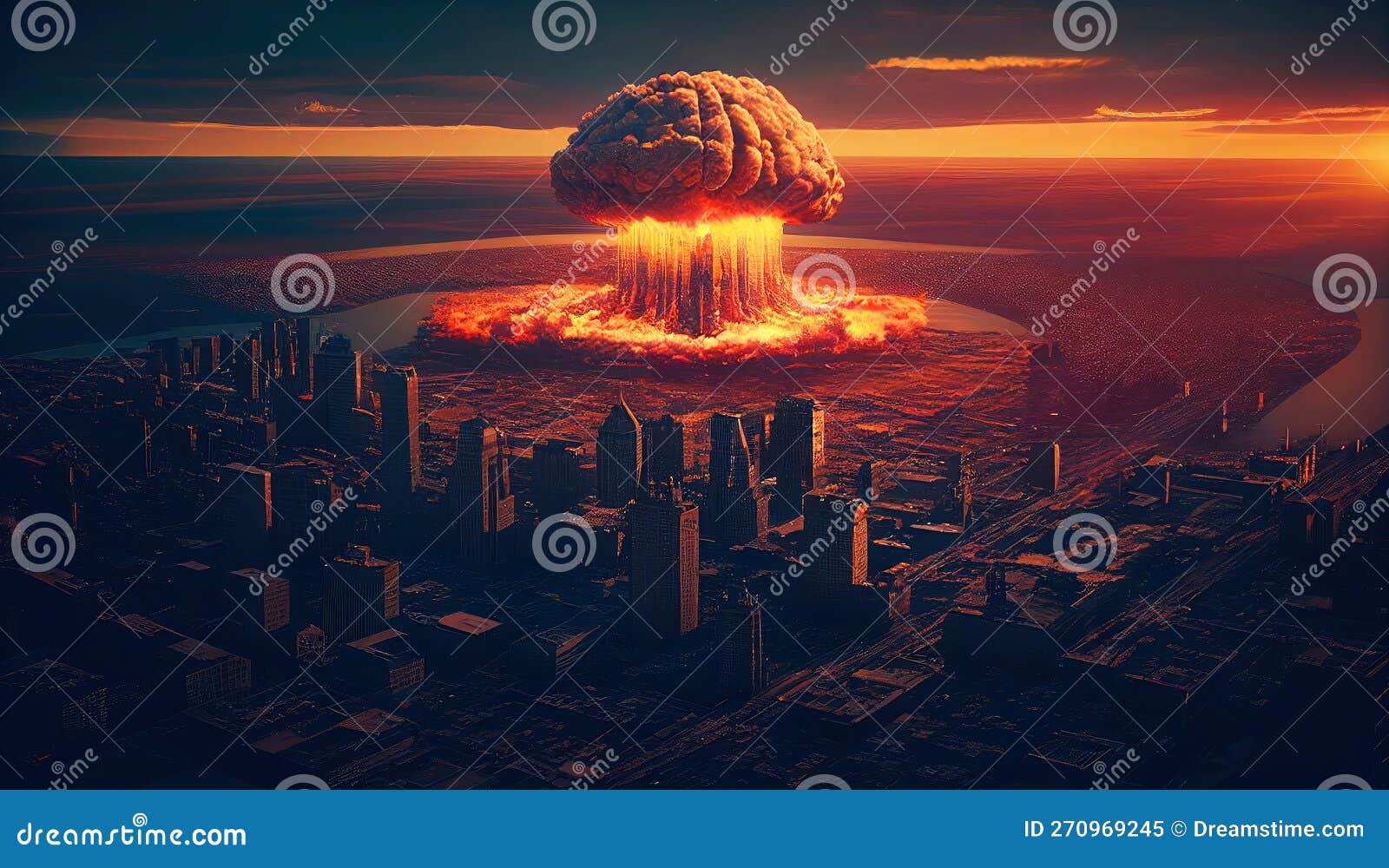 A Nuclear Blast Rocks the Urban Landscape. City Under Attack Stock ...