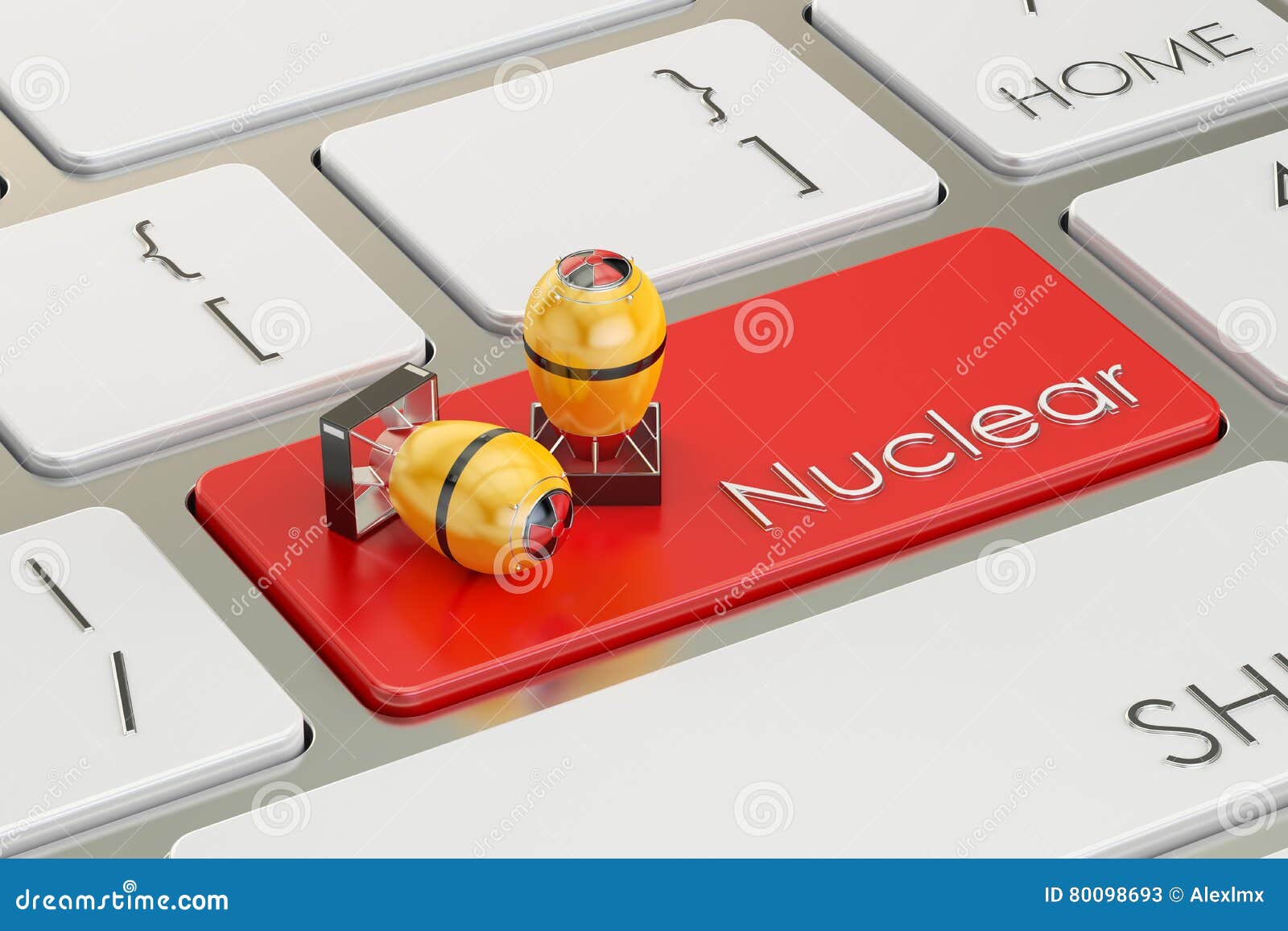 Nuclear Bomb Button, on the Computer Keyboard. 3D Rendering Stock ...