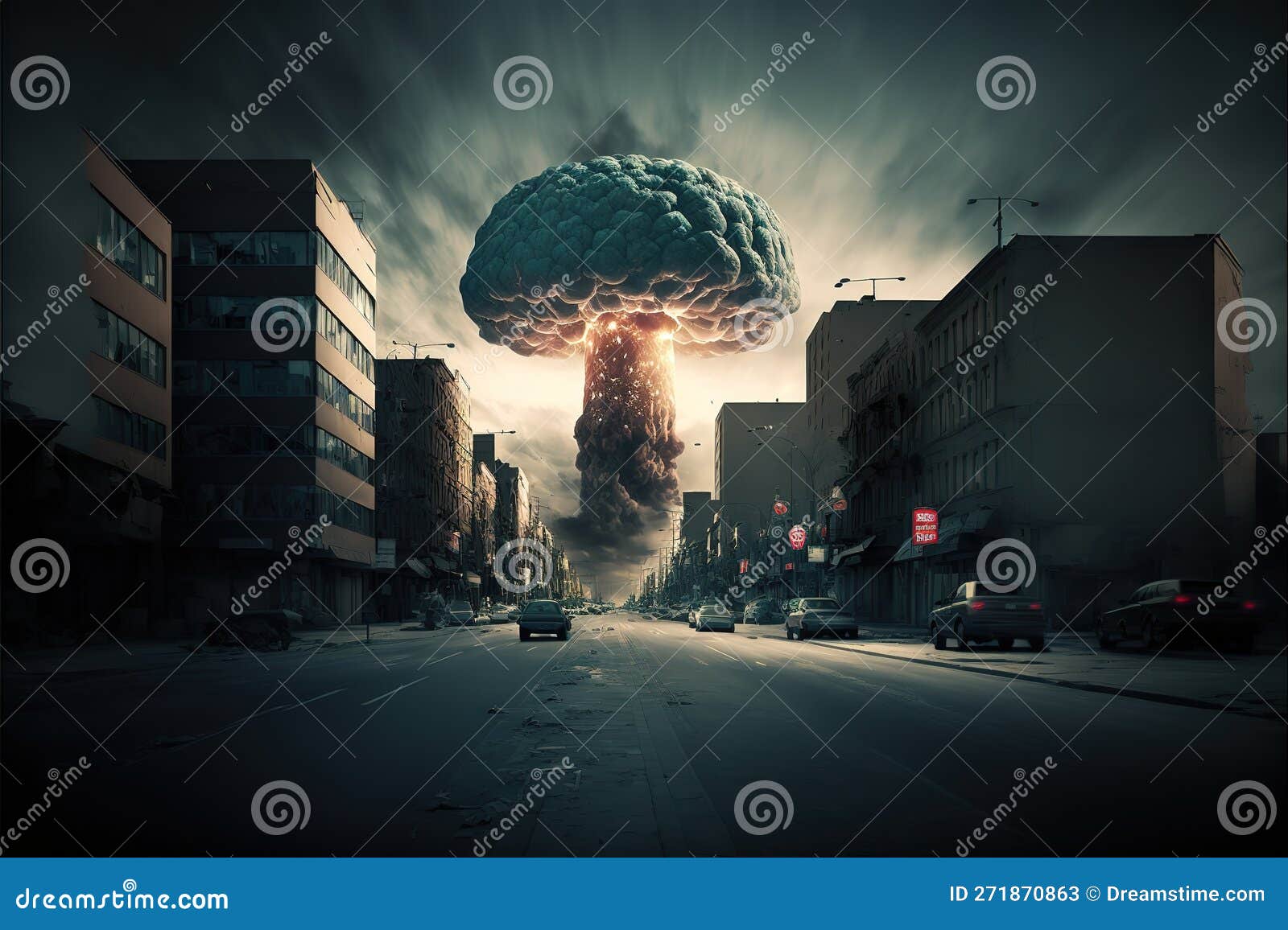 Nuclear Bomb Explosion in the City. Generative AI Stock Illustration ...