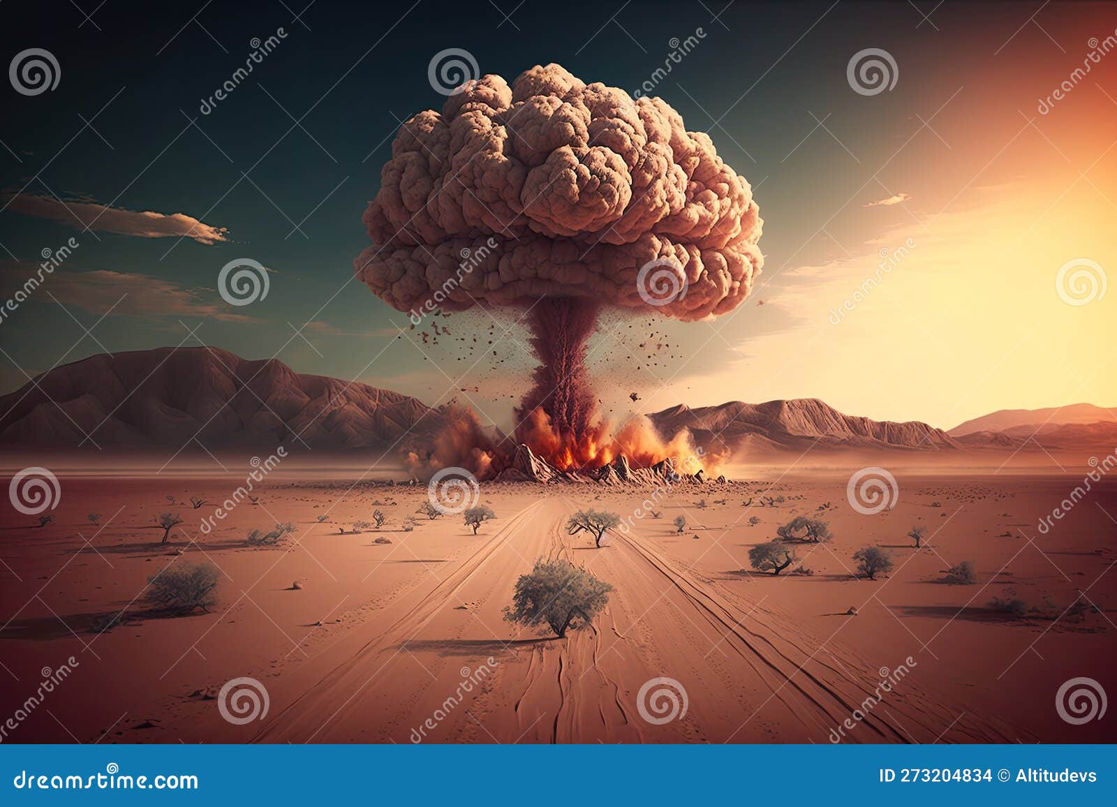 Nuclear Bomb Explosion in the Middle of Desert, with Dust and Debris ...