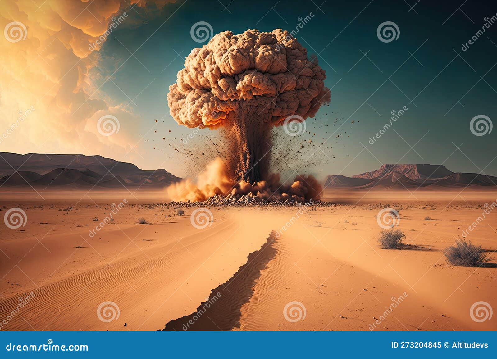 Nuclear Bomb Explosion in the Middle of Desert, with Dust and Debris ...