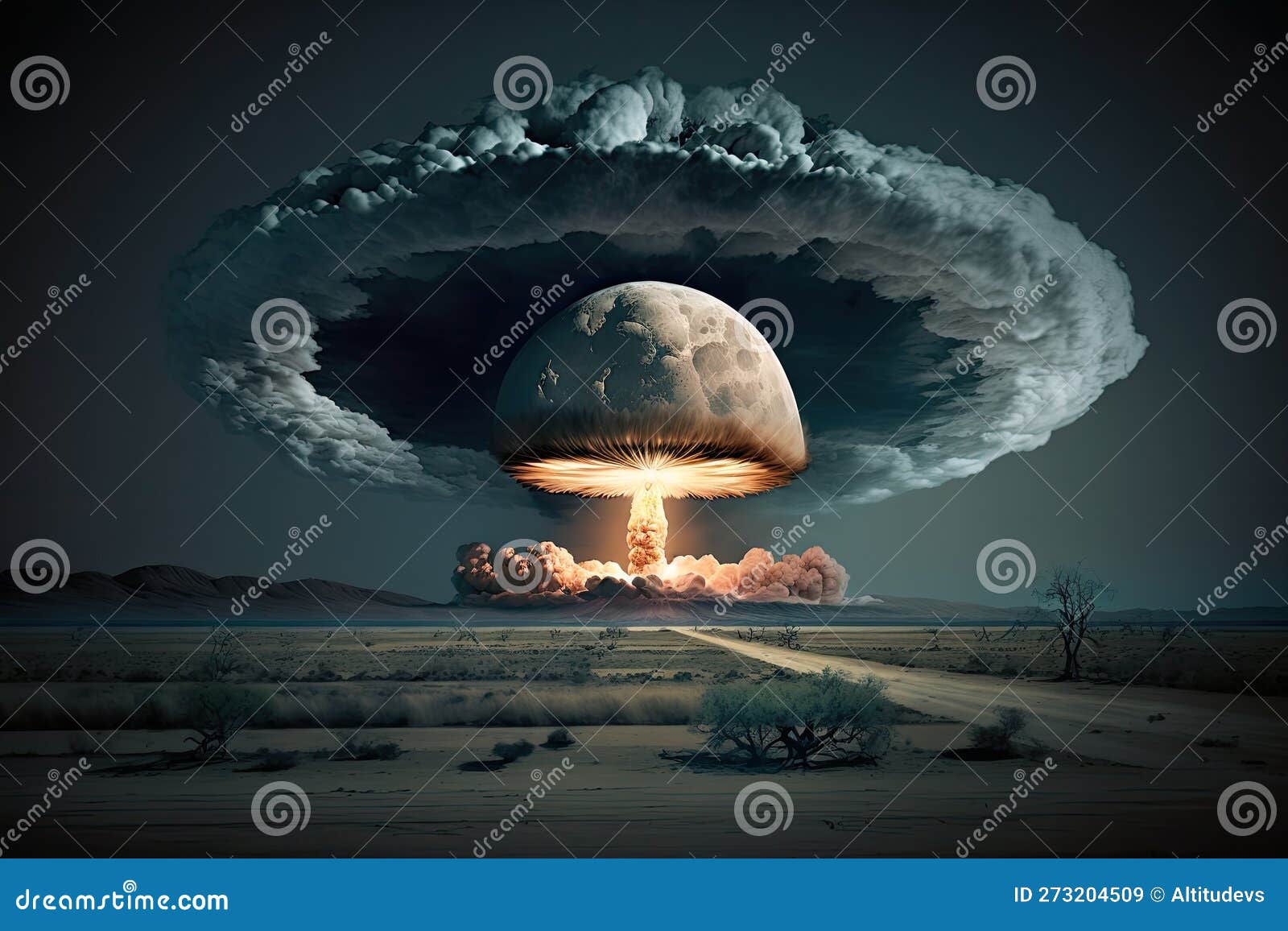 Nuclear Bomb Explosion, with Mushroom Cloud and Shock Wave Visible ...