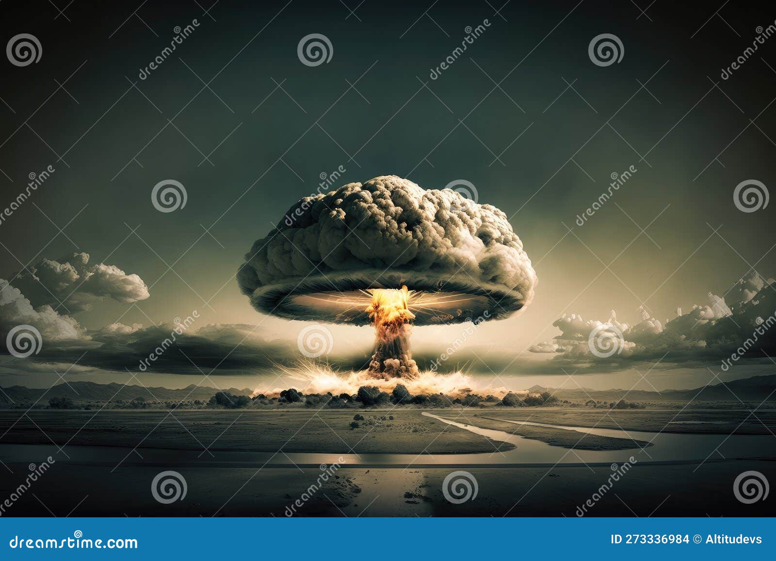 Nuclear Bomb Explosion, with Mushroom Cloud Visible in the Sky Stock ...