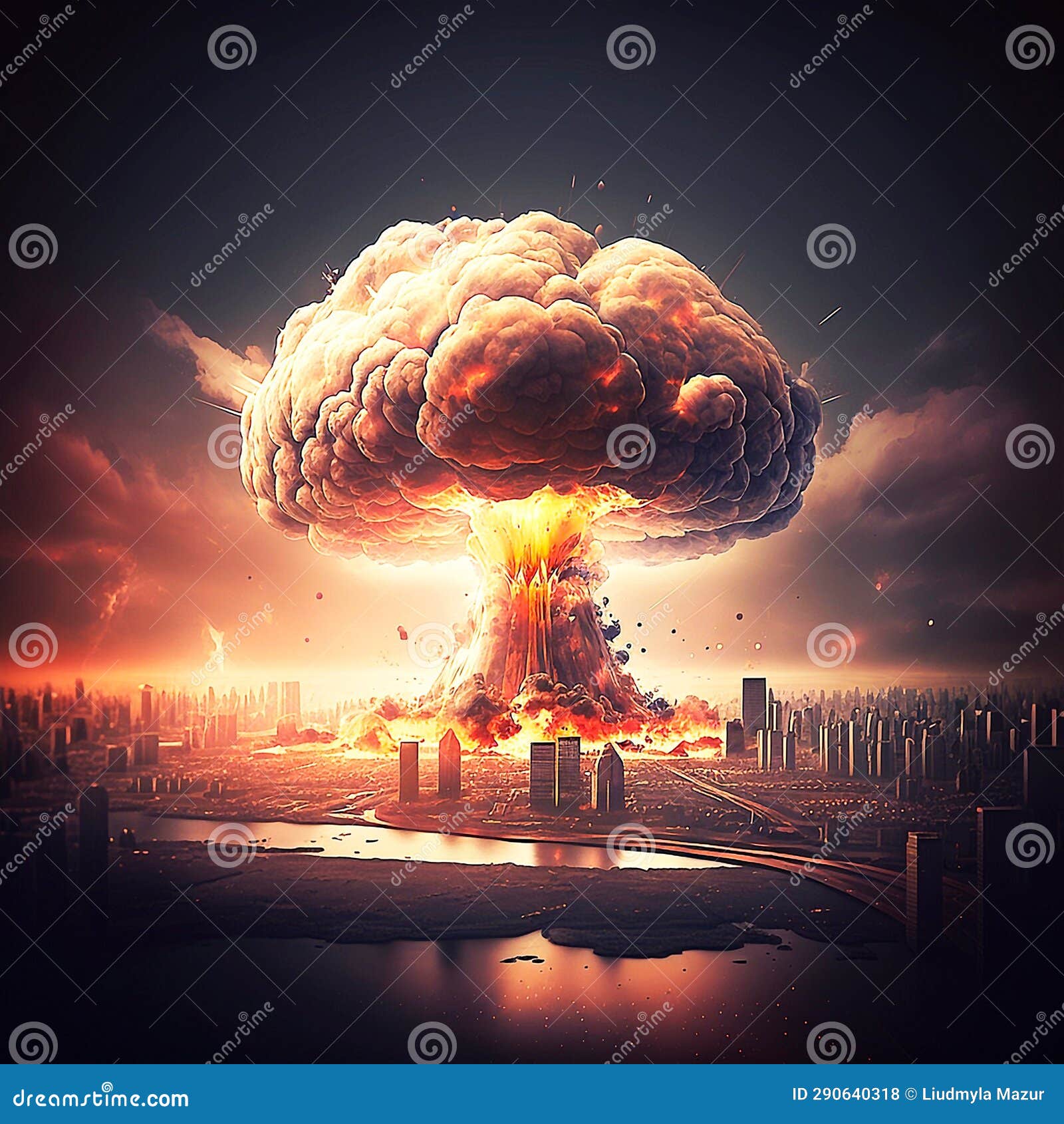 Nuclear Bomb Explosion, Nuclear War. Post-apocalypse Stock Illustration ...