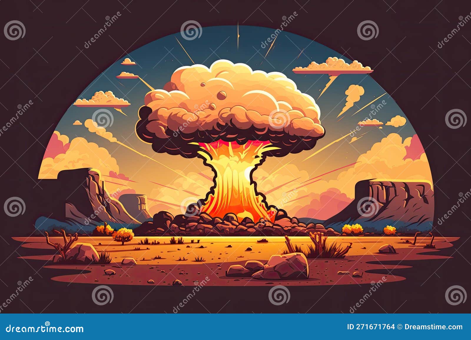 Nuclear Bomb Test, Explosion in the Empty Steppe Stock Illustration ...