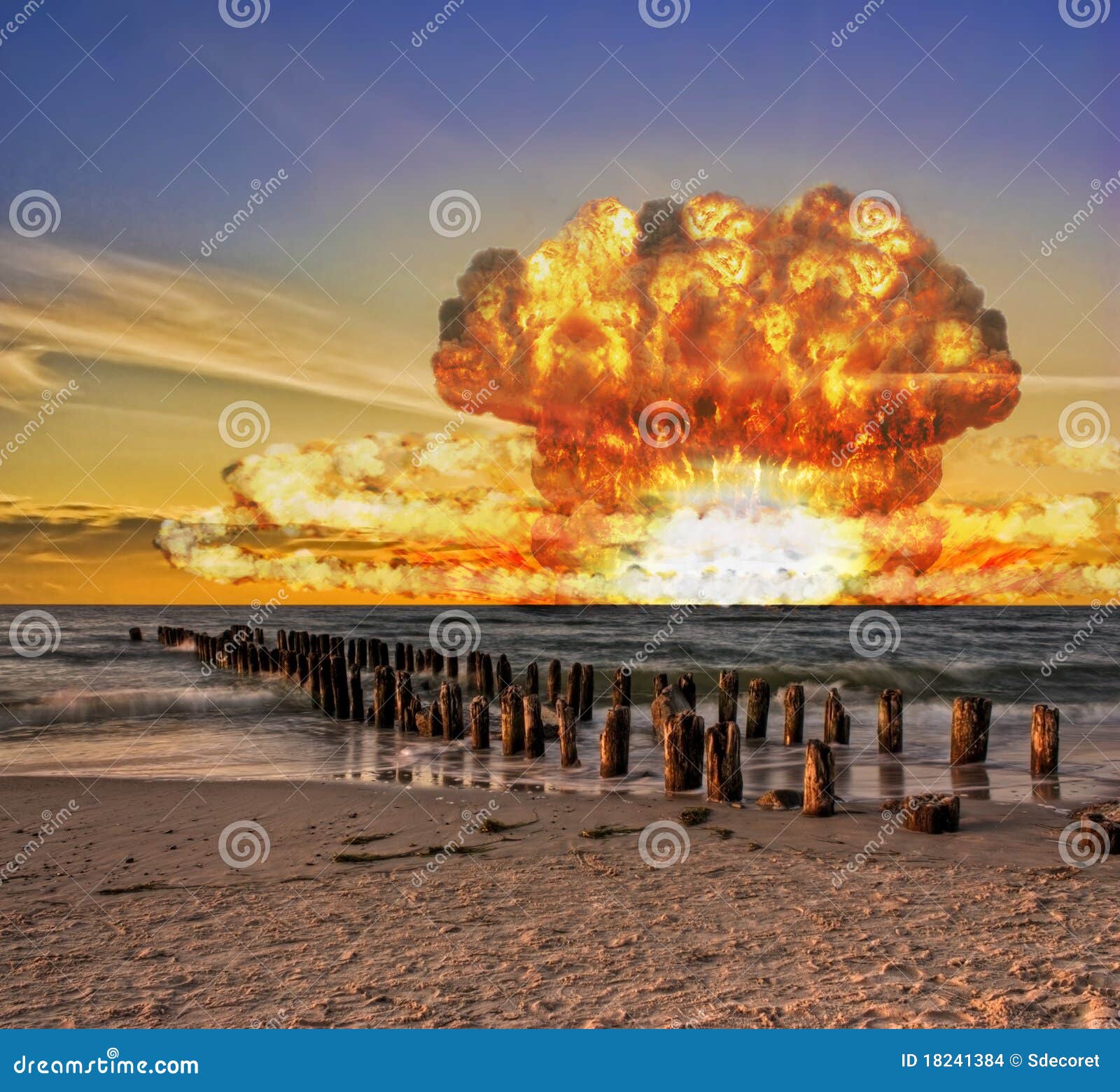 Nuclear Bomb Test on the Ocean Stock Illustration - Illustration of ...