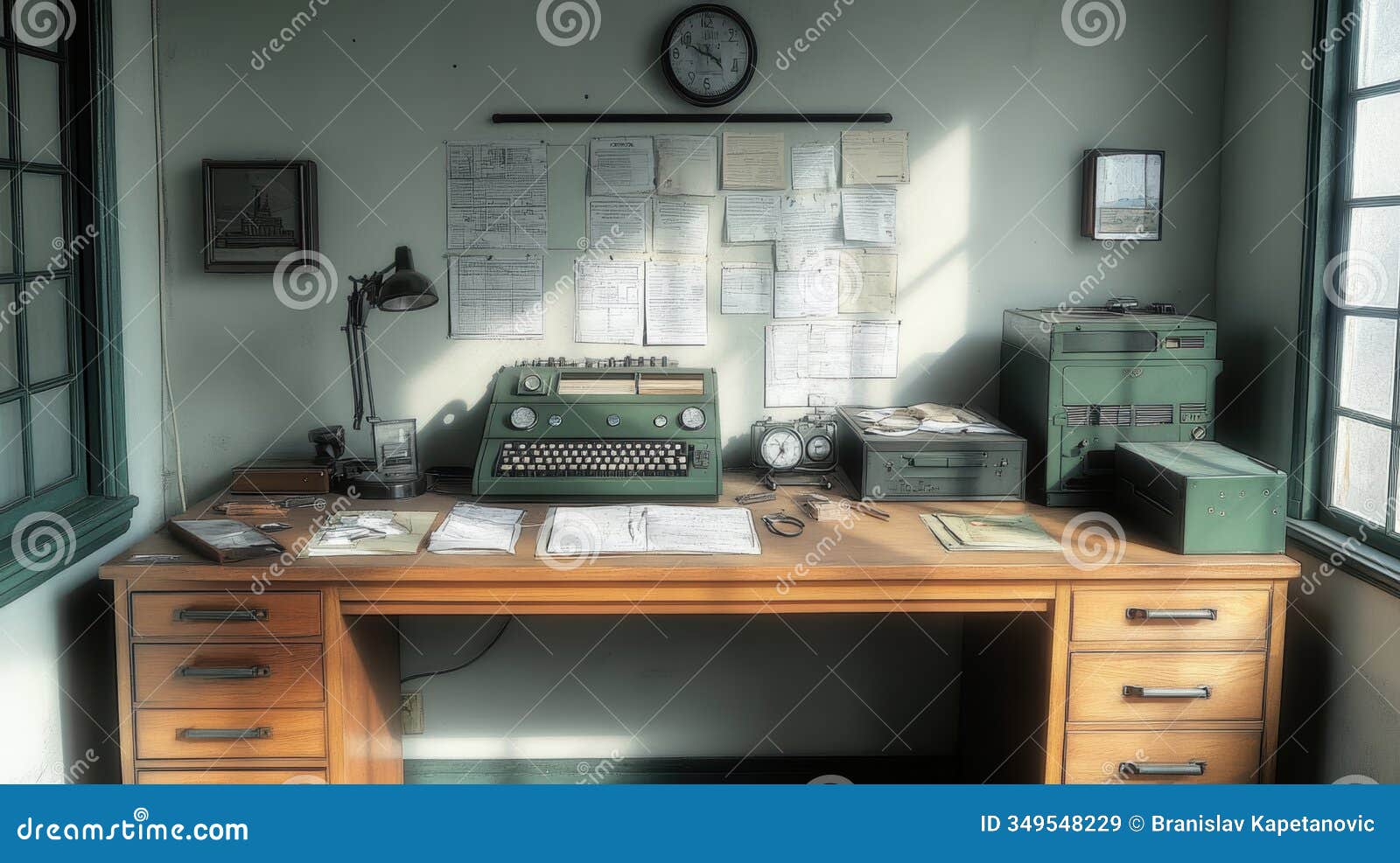 Nuclear Bunker Command Room with Vintage Equipment and Documents Stock ...