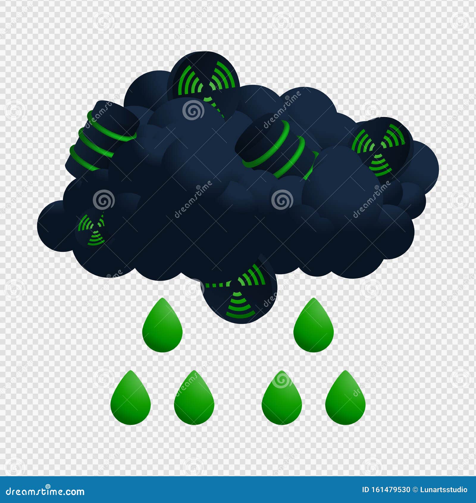 Nuclear Cloud And Rain Vector Illustrator. Radioactive Icon With Green ...