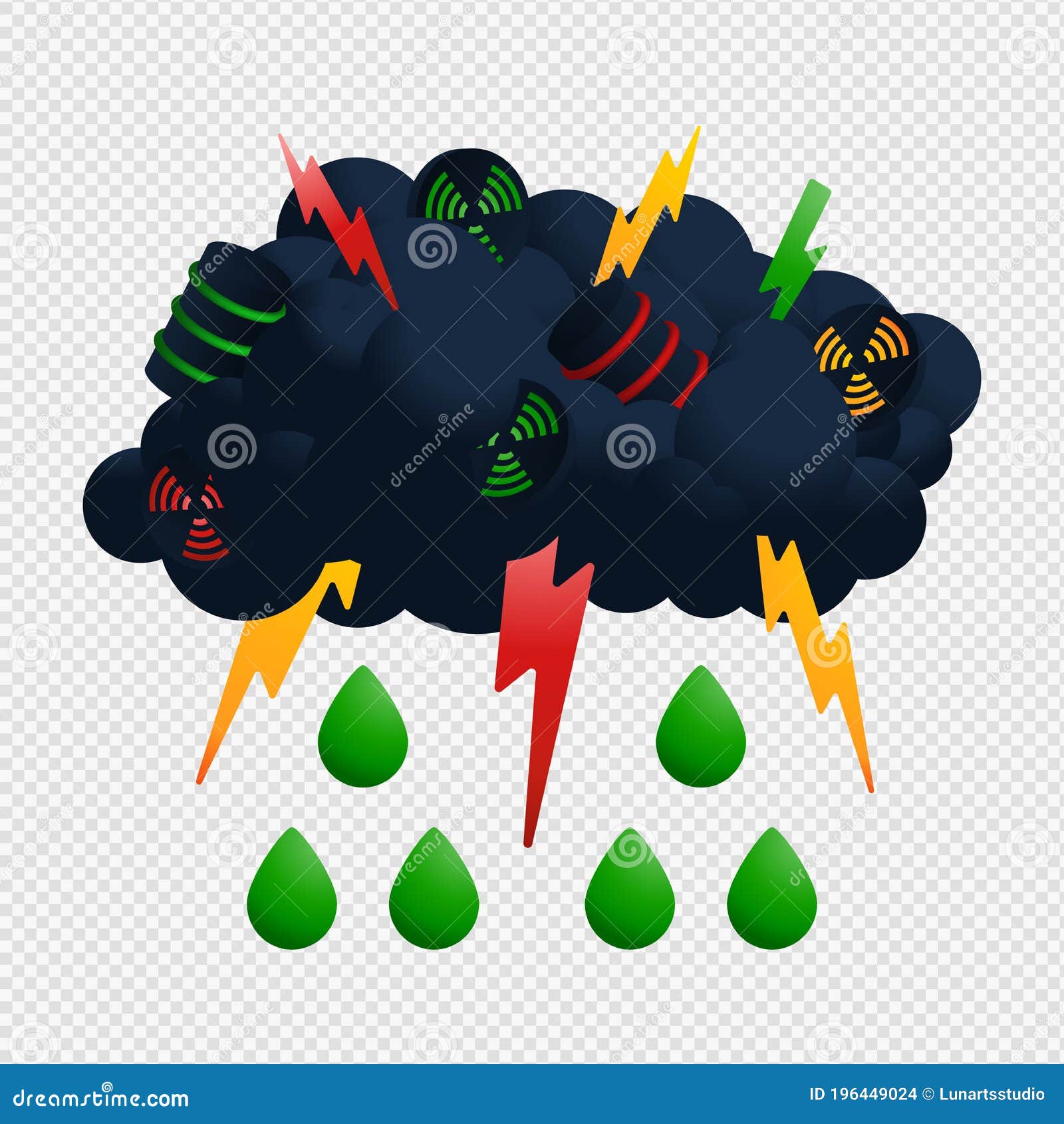 Nuclear Cloud and Rain Vector Illustrator. Radioactive Icon with Green ...