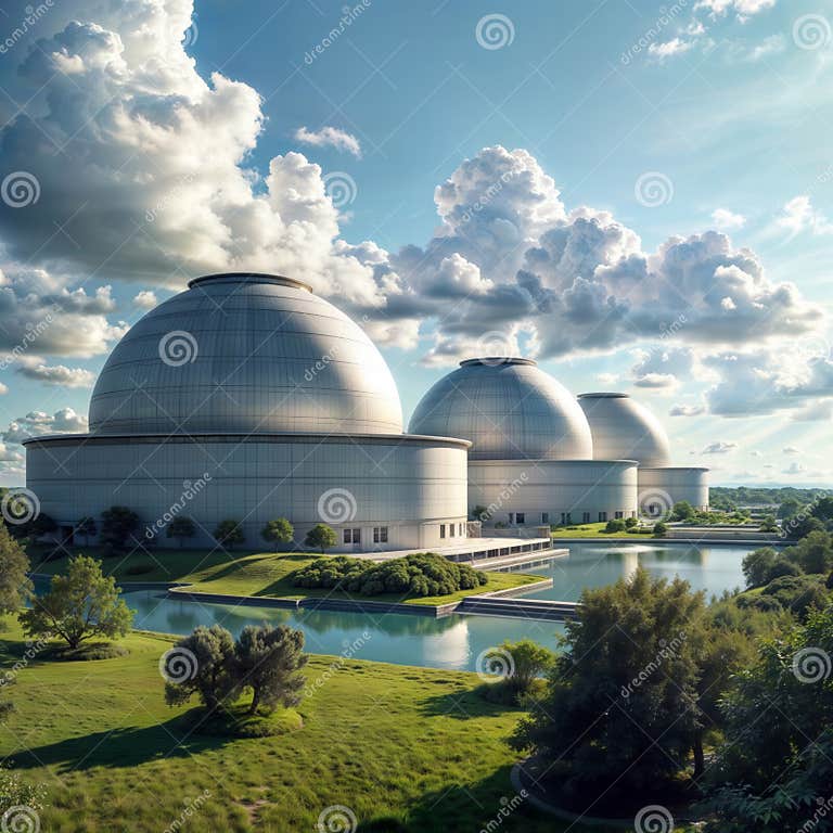 Dome-Shaped Structures Under a Bright Blue Sky, Generative Ai Stock ...