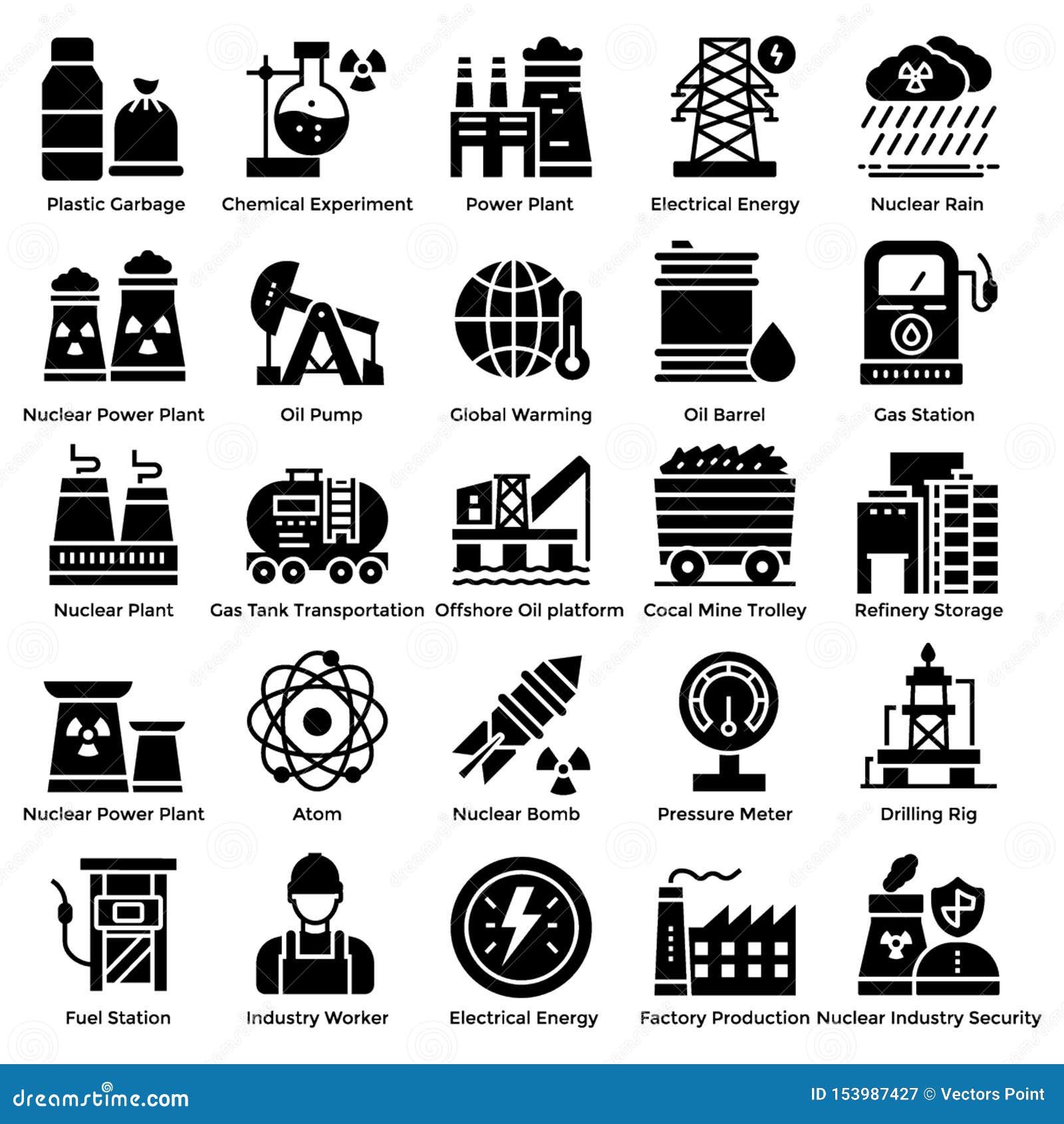 Nuclear Elements Solid Icons Set Stock Image - Image of electrical ...