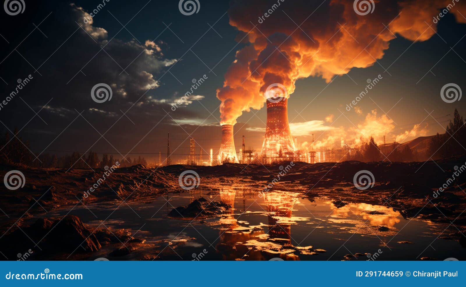 Nuclear Energy Chimney with Smoke Stock Image - Image of building ...