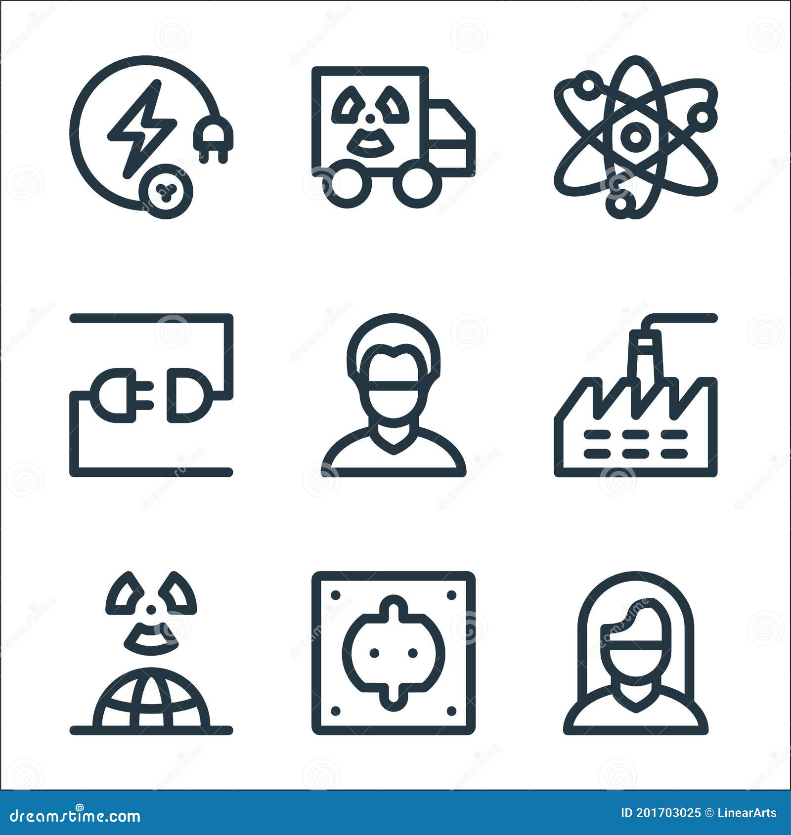 Nuclear Energy Line Icons. Linear Set Stock Vector - Illustration of ...