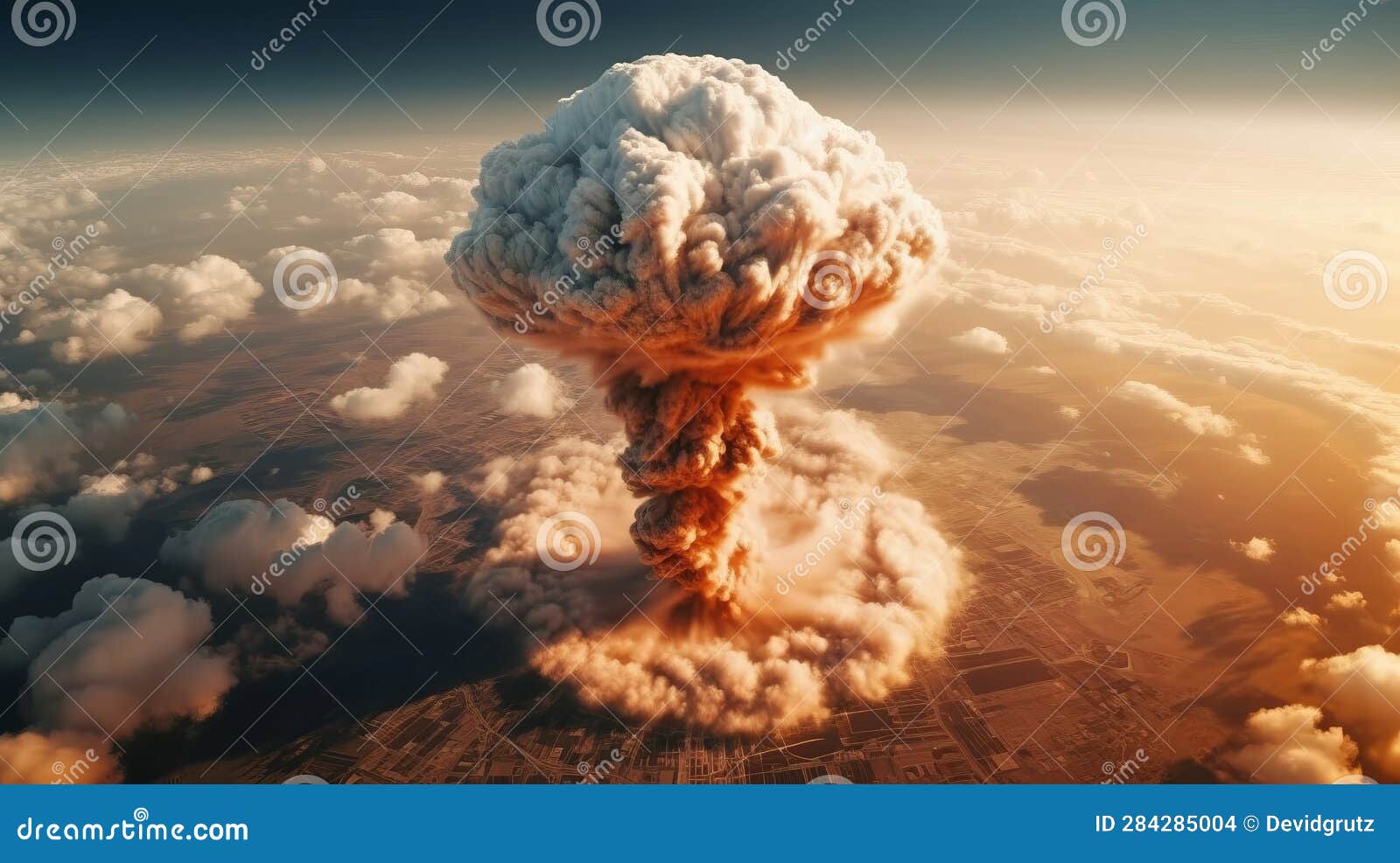 Nuclear Explosion Aerial View. Generative AI. Stock Illustration ...