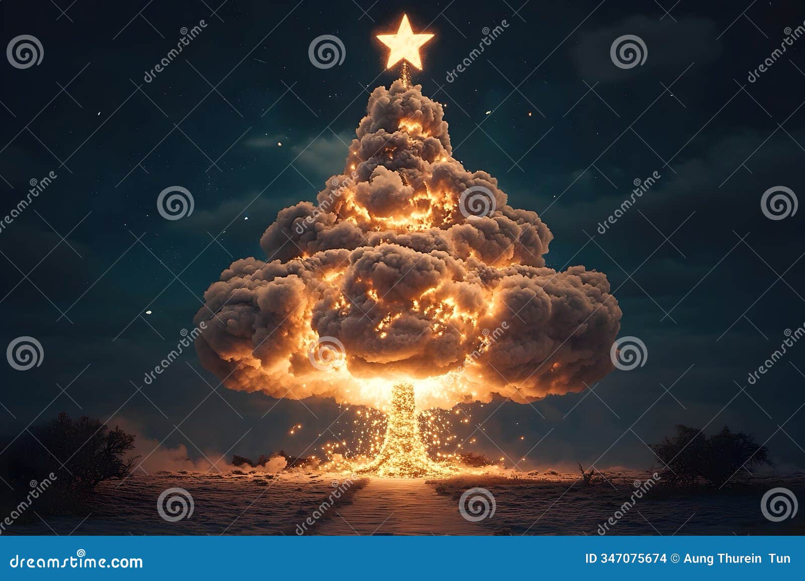 Nuclear Explosion with a Mushroom Cloud As a Form of Christmas Tree ...
