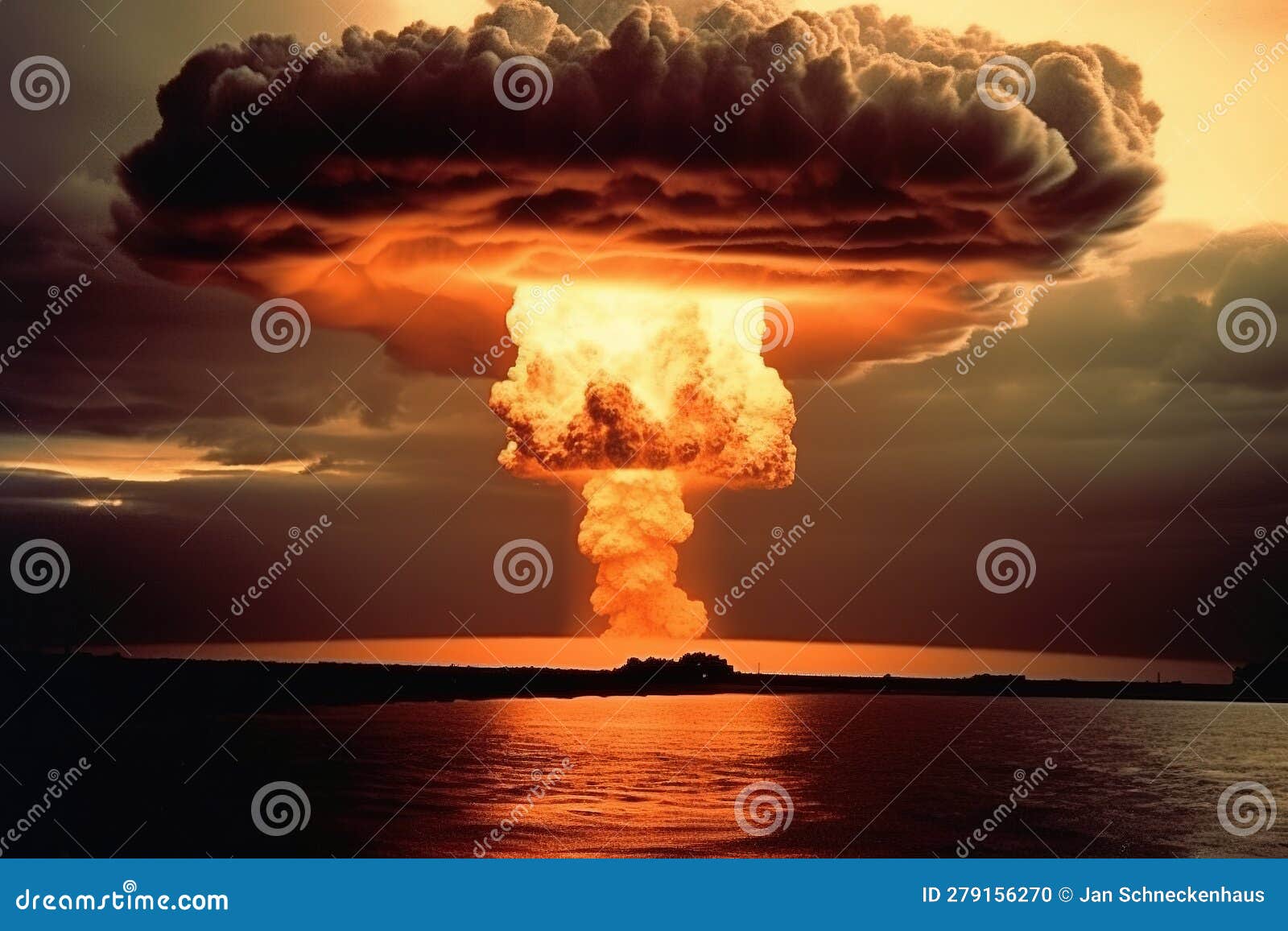 Nuclear Explosion. Atomic Bomb Test on an Island Stock Illustration ...