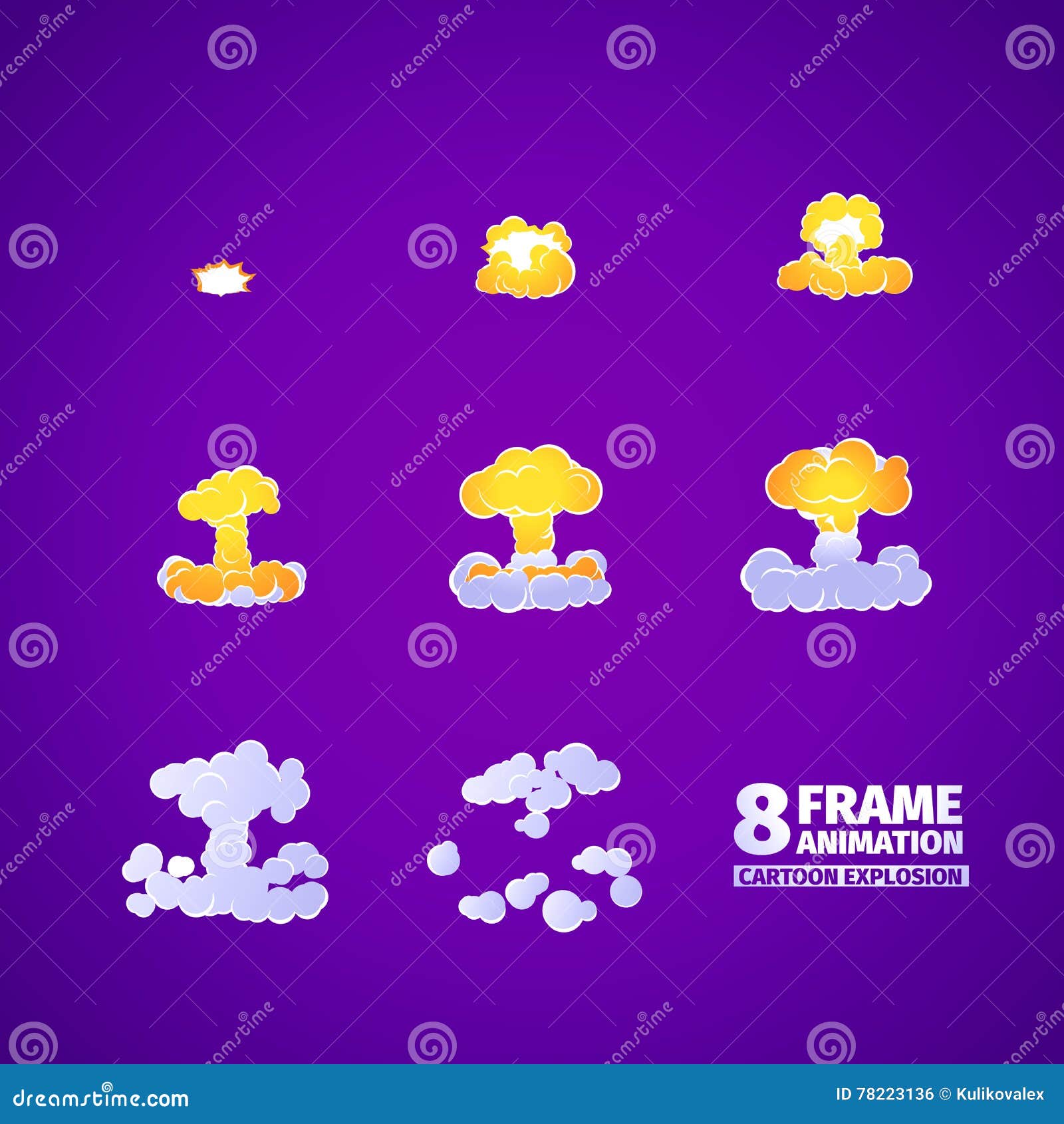 Explosion, Cartoon Explosion Animation Frames For Game. Sprite Sheet On ...